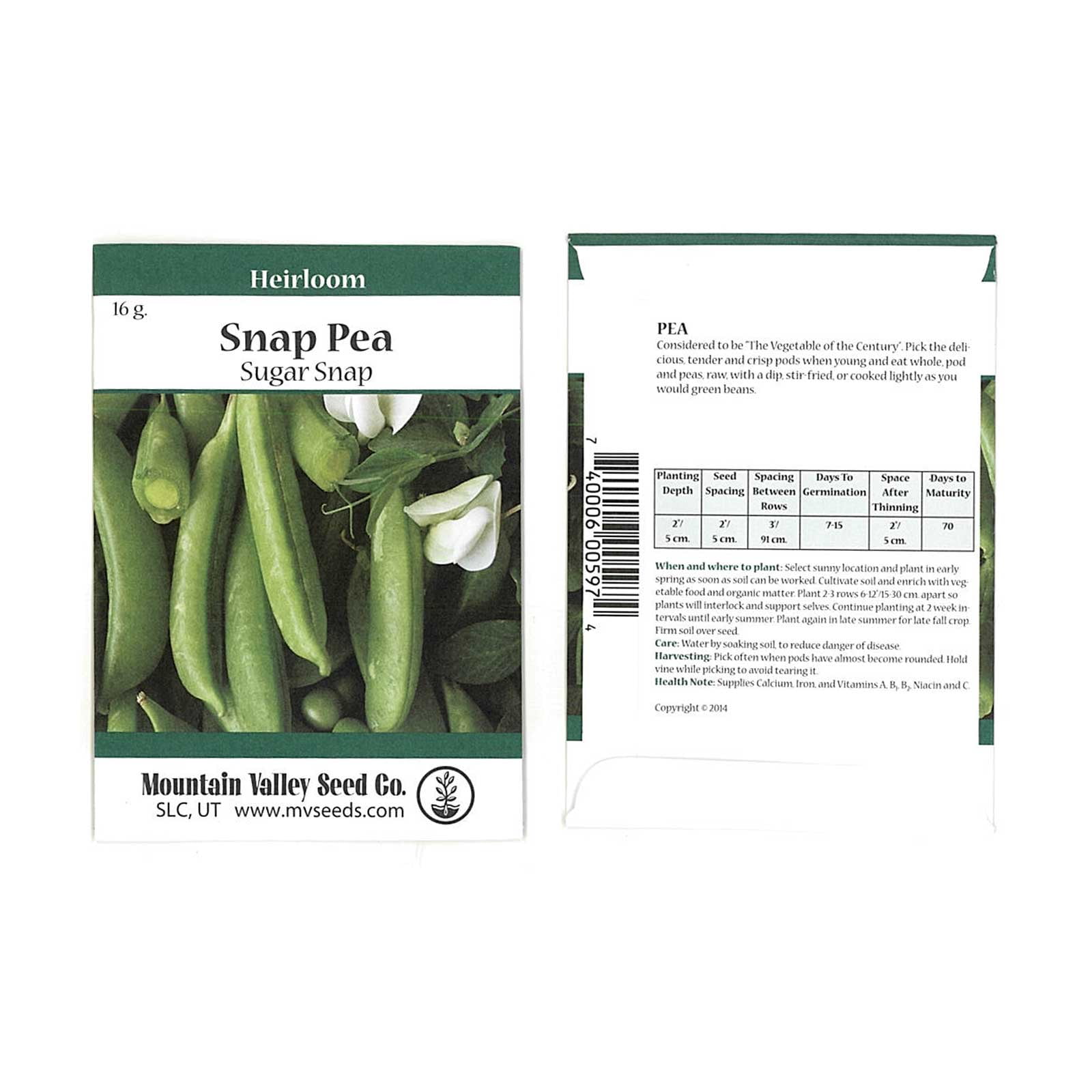 Snap Pea Seeds - Sugar Snap Variety - 26 Gram Seed Packet - Heirloom ...