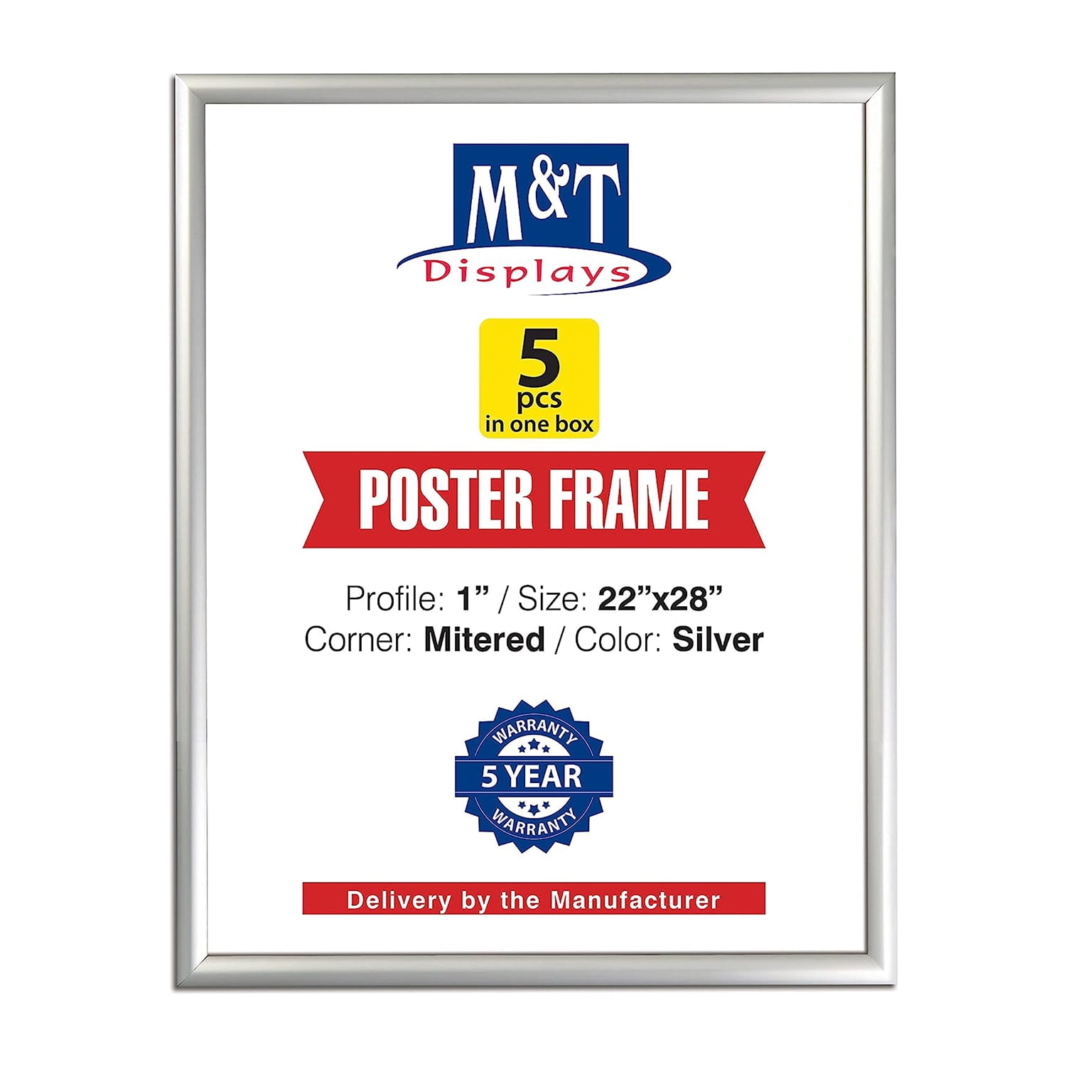 M&T Displays 22x28 Snap Poster Frame Aluminum Silver, Wall Mounting ...