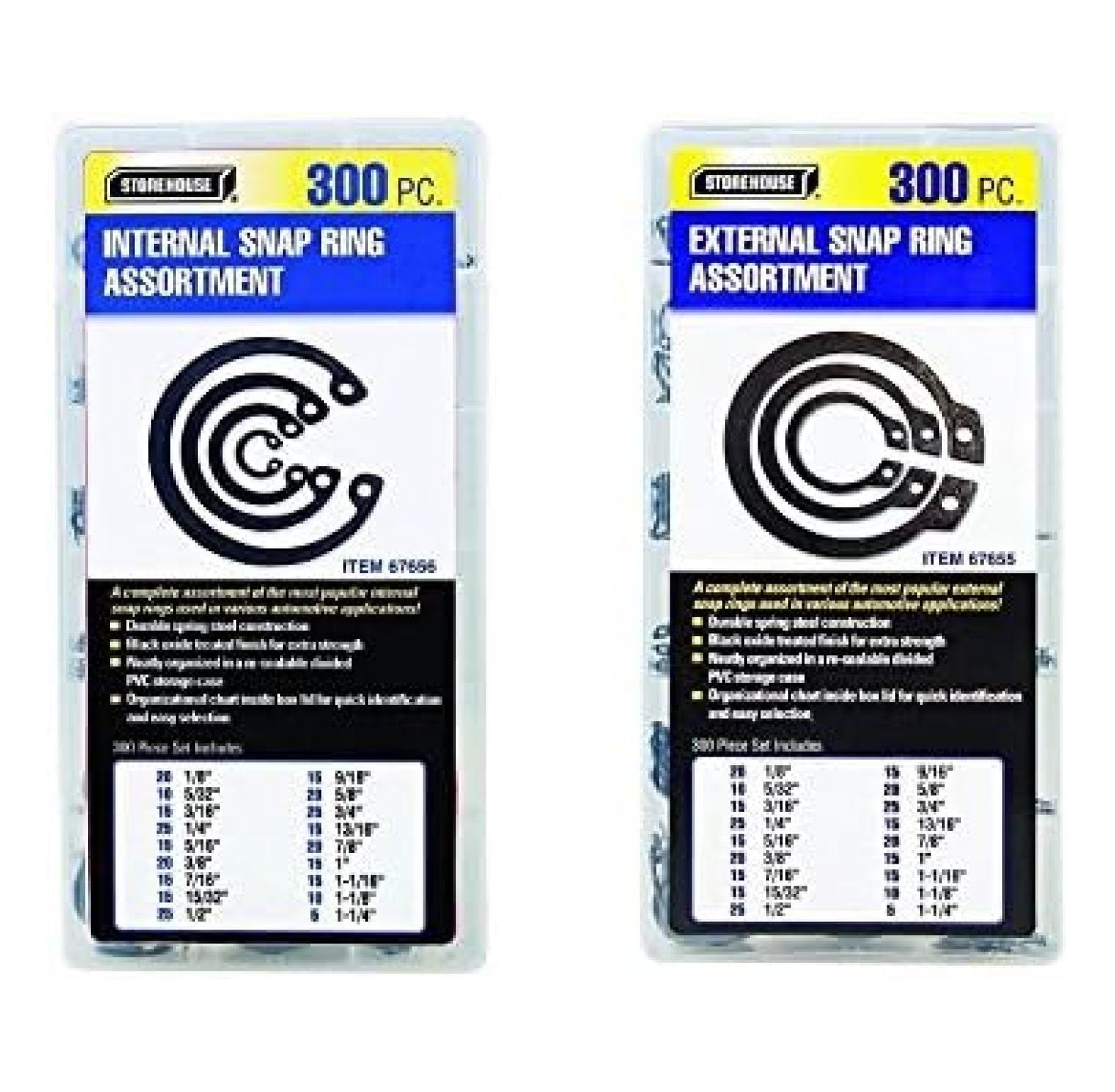 Snap Ring Assortment Kit 600pc - Internal & External Retaining Rings - Professional Mechanics ...