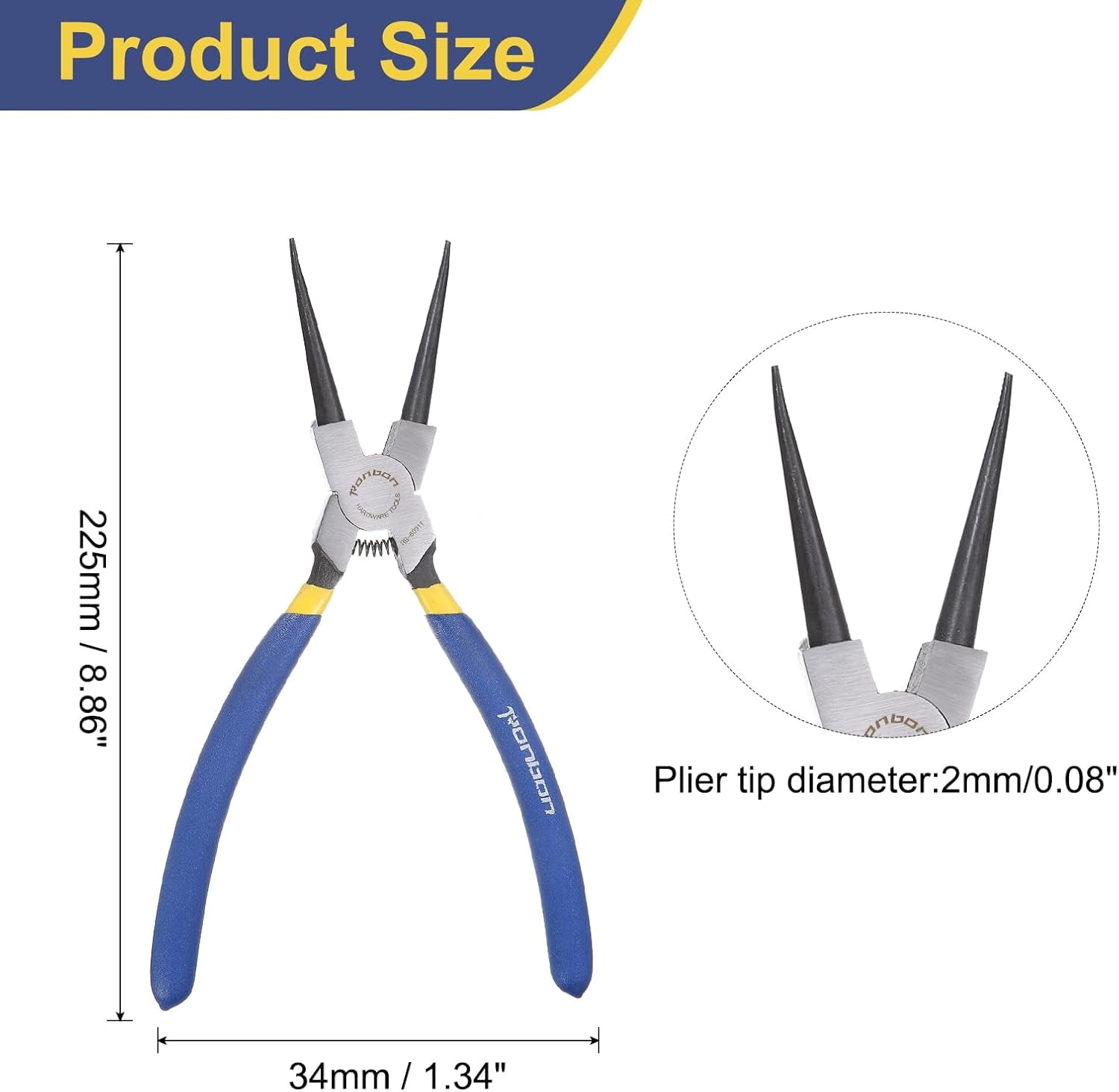 Snap Ring Plier 9" Internal Circlip Pliers with 0.08" Straight Jaw Tip ...