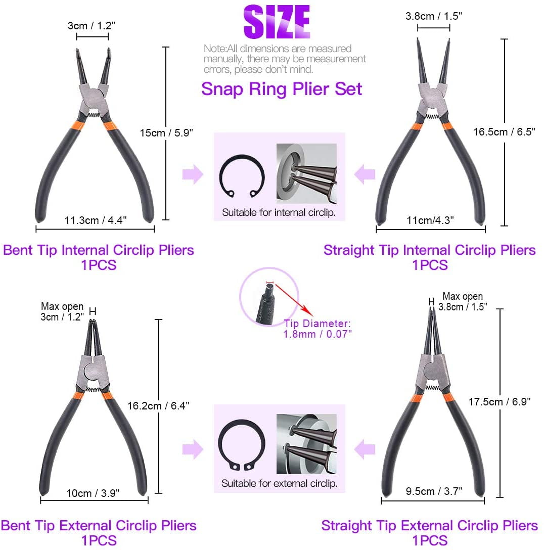 Snap Ring Pliers & Picks Set - 8pcs Pliers with Pick and Hook, 4pcs ...