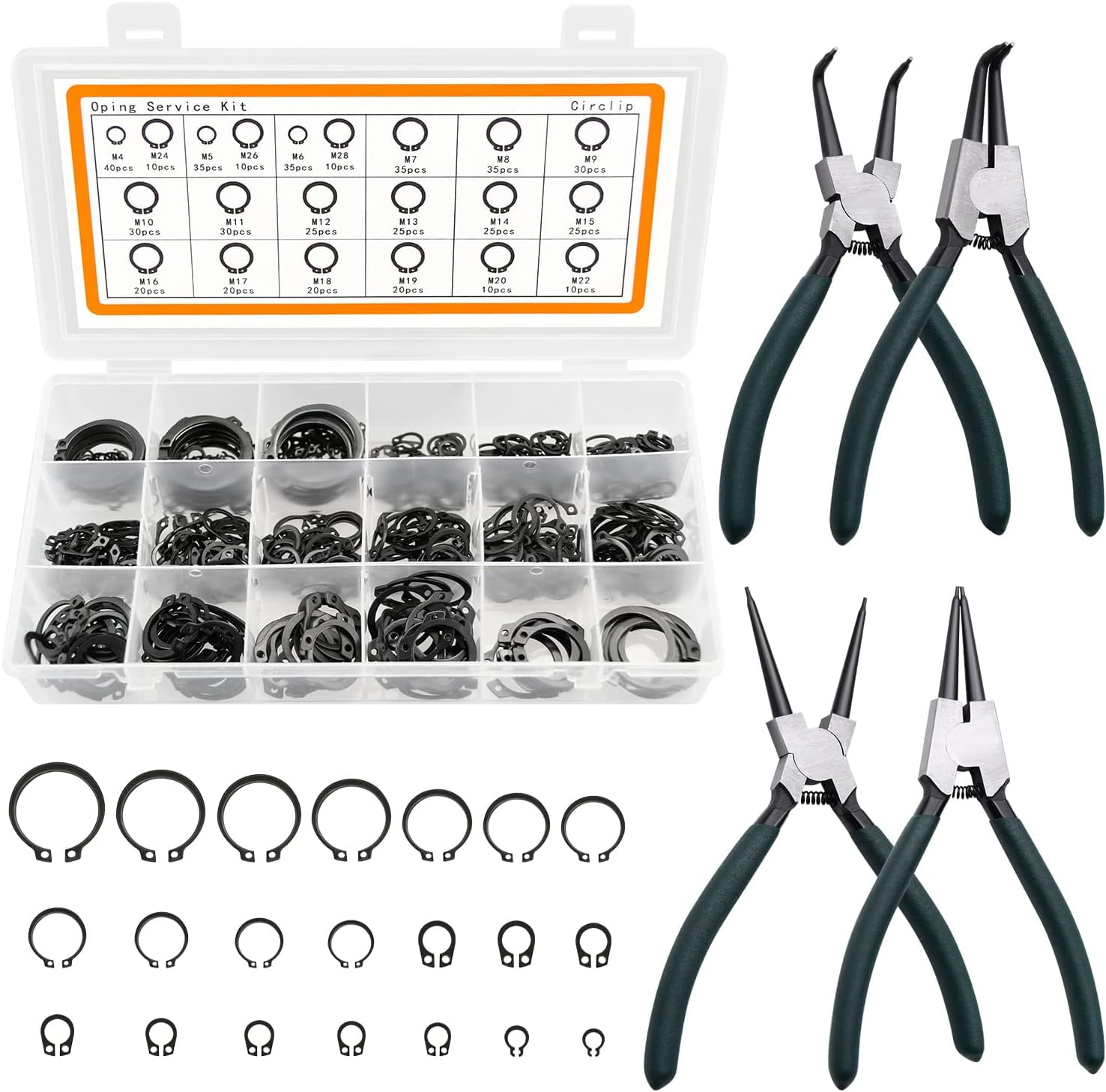 Snap Ring Pliers Set, 4pcs 7" Internal/External Circlip Pliers Kit with ...