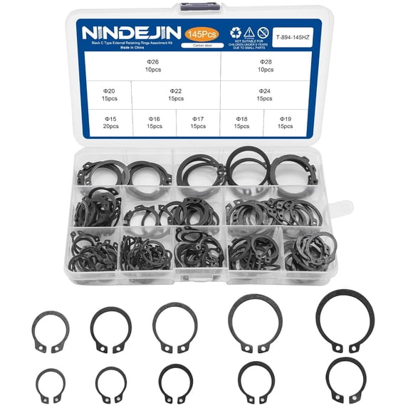 Snap Ring Shop Assortment, 145PCS External Retaining Rings 15-28mm (0. ...