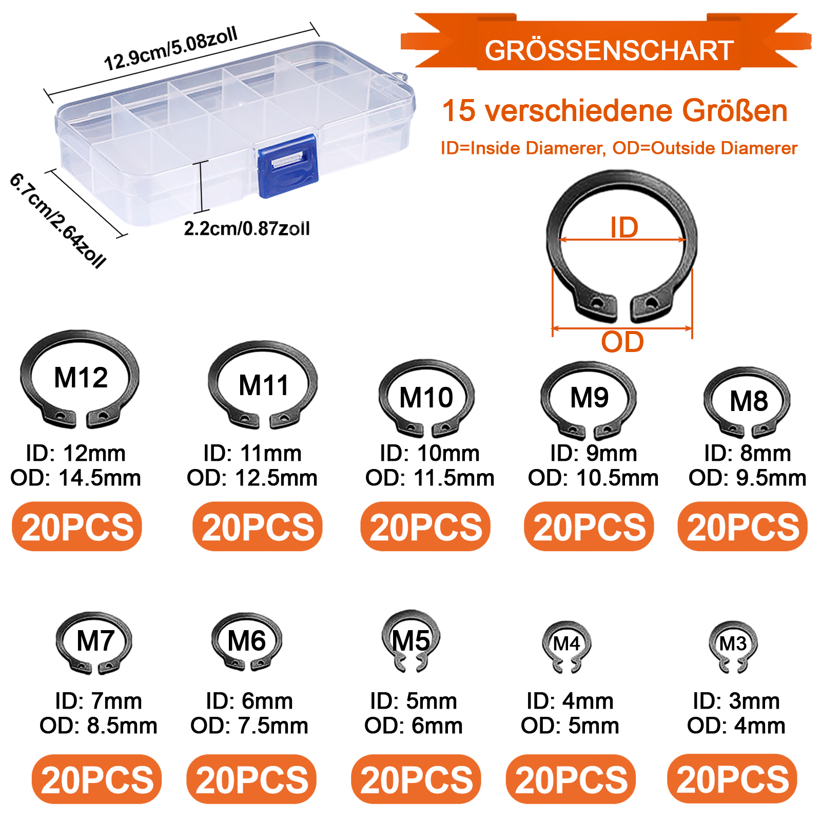 Snap Rings Assortment Kit, Circlip Retainer Rings for Gear Shaft Axle ...