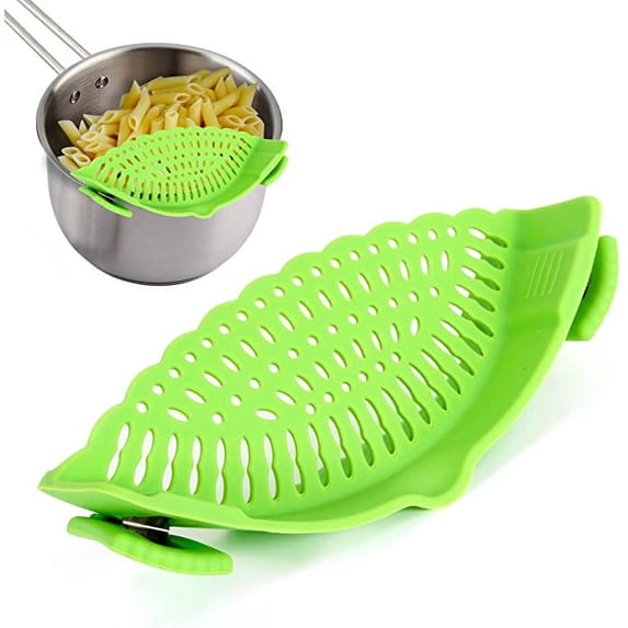 Snap and Strain, Clip On Silicone Colander, Hands-free Heat Resistant ...