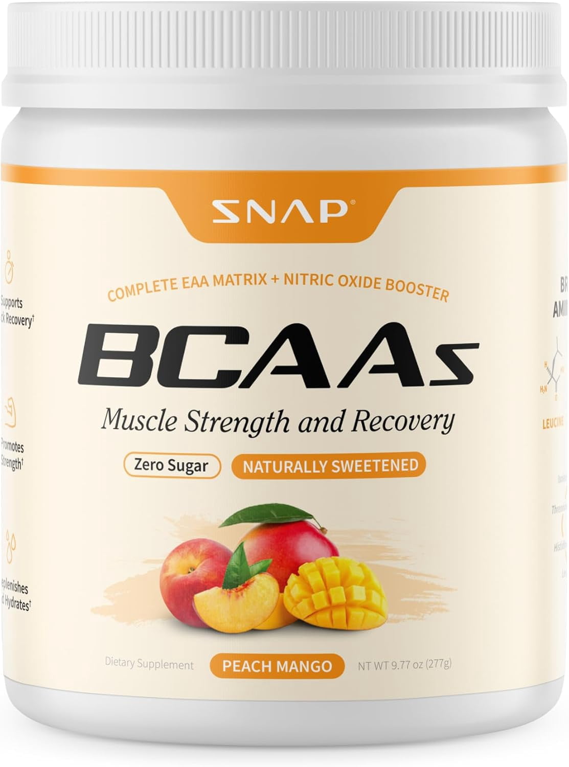 Snap Supplements BCAA Powder Peach Mango, Muscle Growth, Recovery, 30 ...