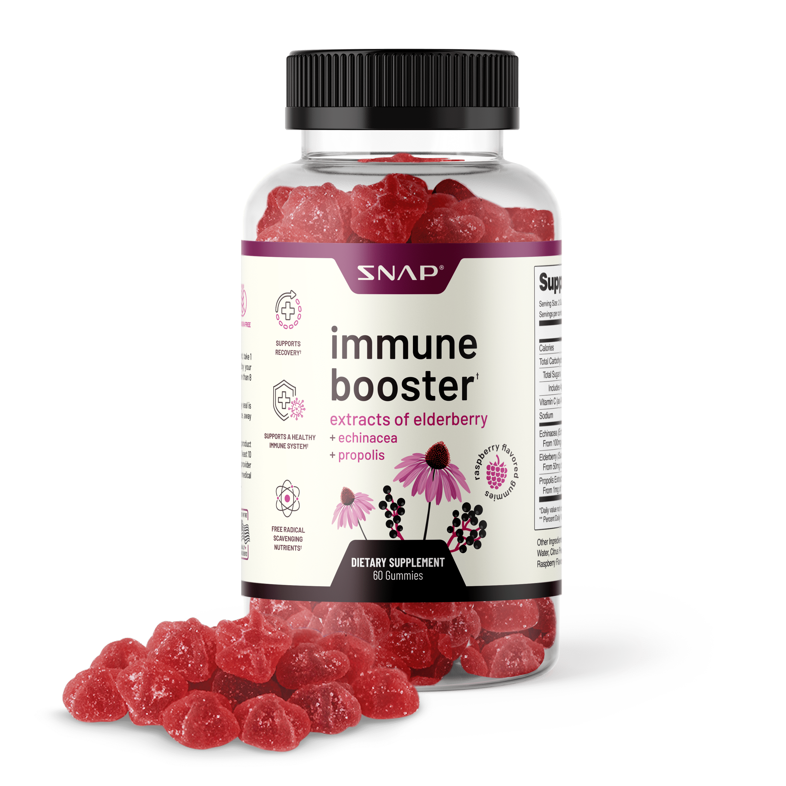 Snap Supplements Elderberry Immune Booster Gummies - Vitamin C, Propolis, Echinacea Extract for ...