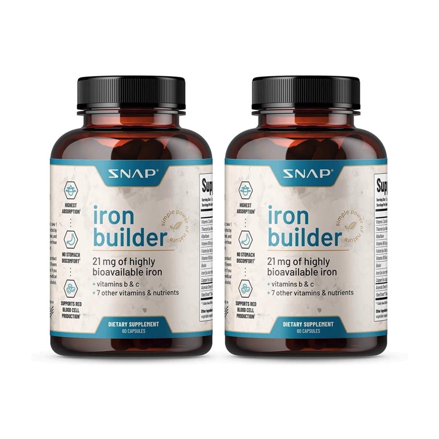Snap Supplements Iron Builder - 60 Count, 2pk Pills for Boosting Iron ...