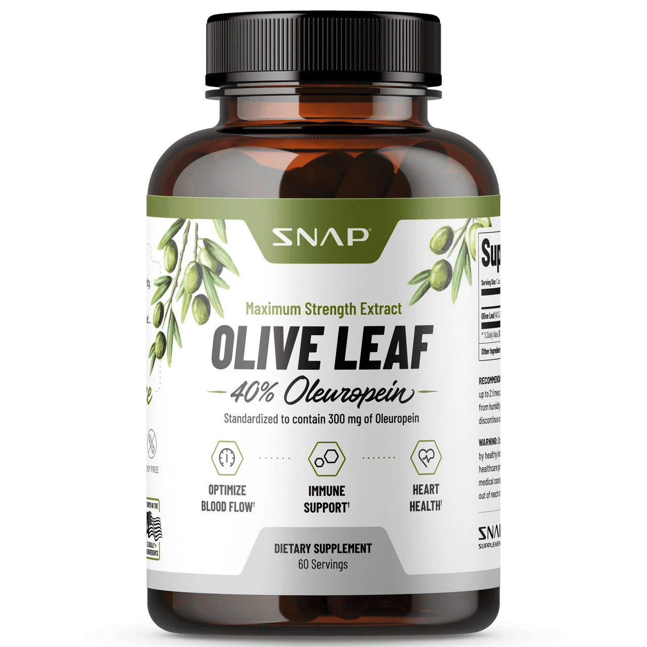 Snap Supplements Olive Leaf Extract Capsules - 40% Oleuropein Heart ...