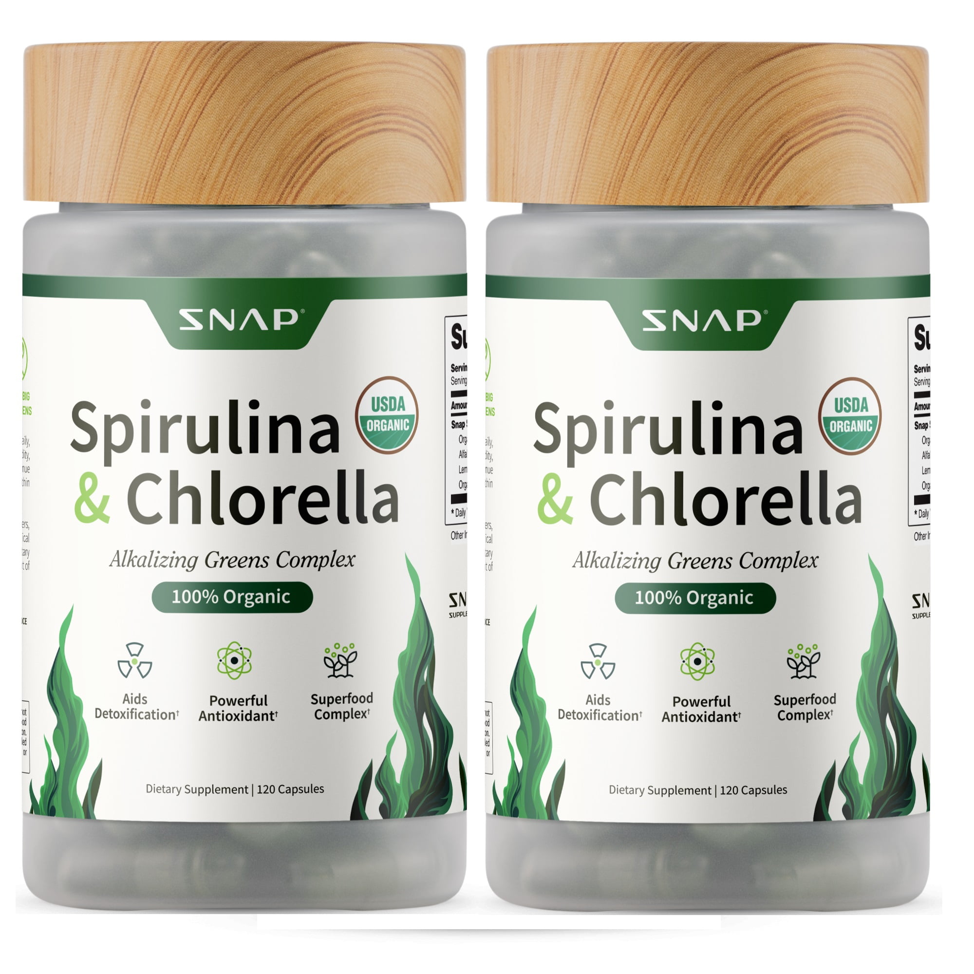 Snap Supplements Organic Chlorella Spirulina Capsules, Superfood ...