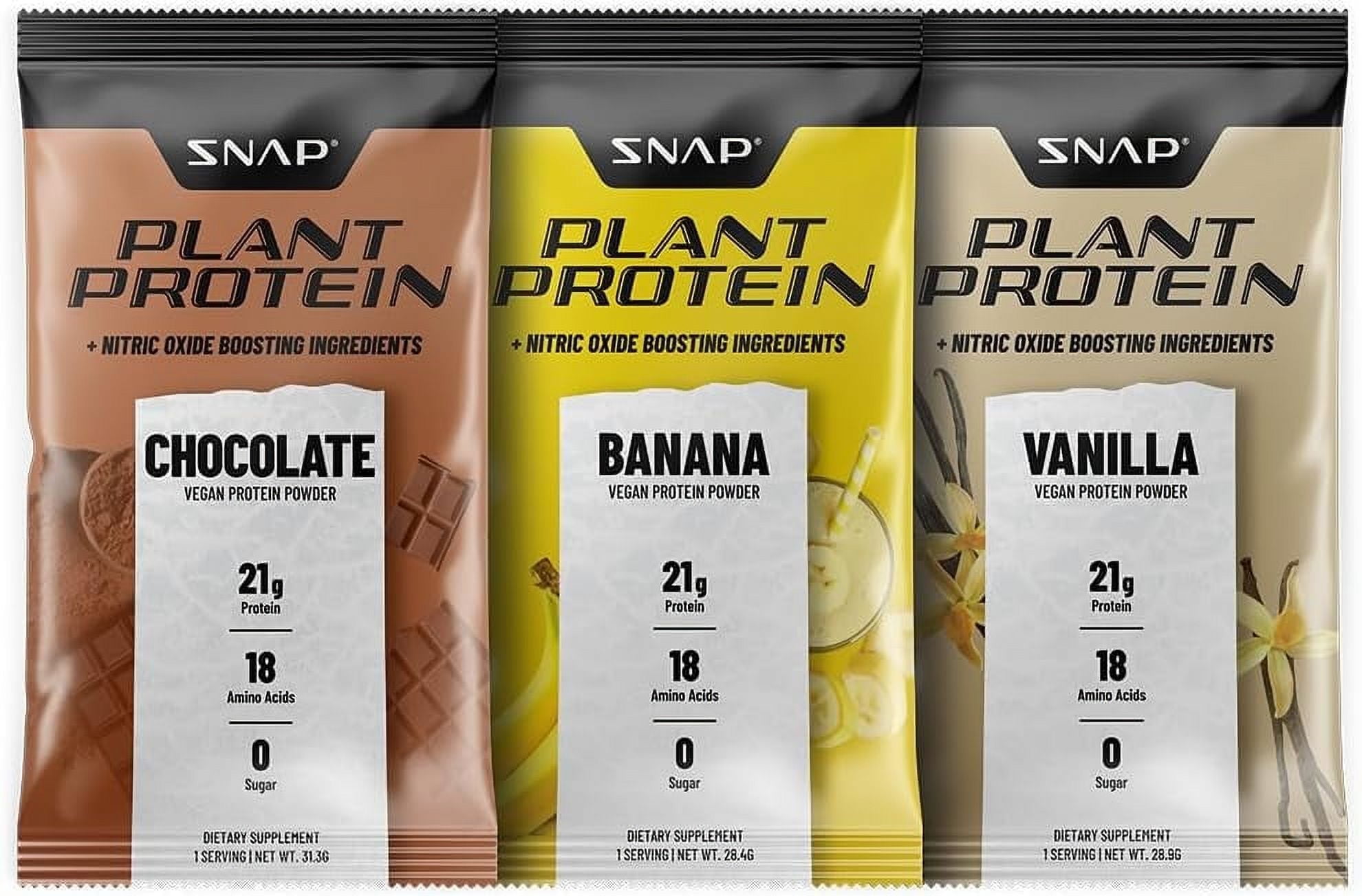 Snap Supplements Plant Protein Stick Packs 3 Flavor Variety with Nitric ...