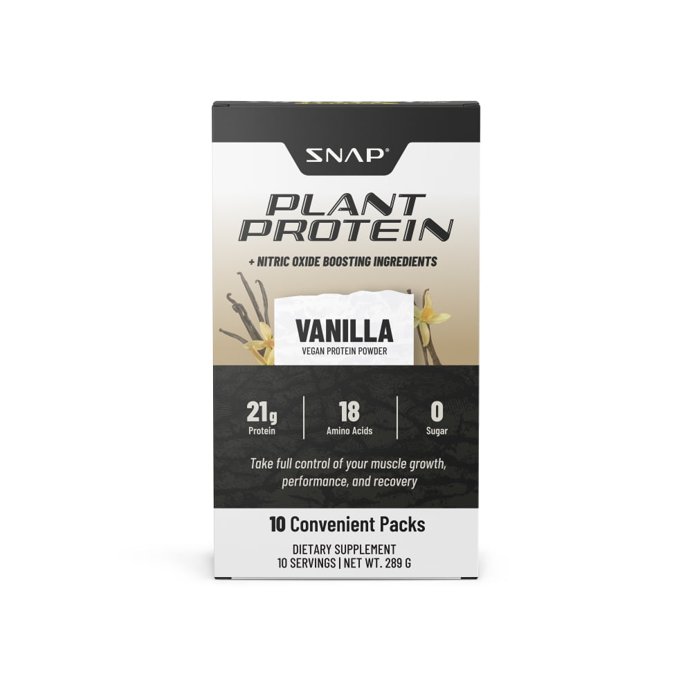 Snap Supplements Plant Protein Stick Packs Vanilla Flavor with Nitric ...