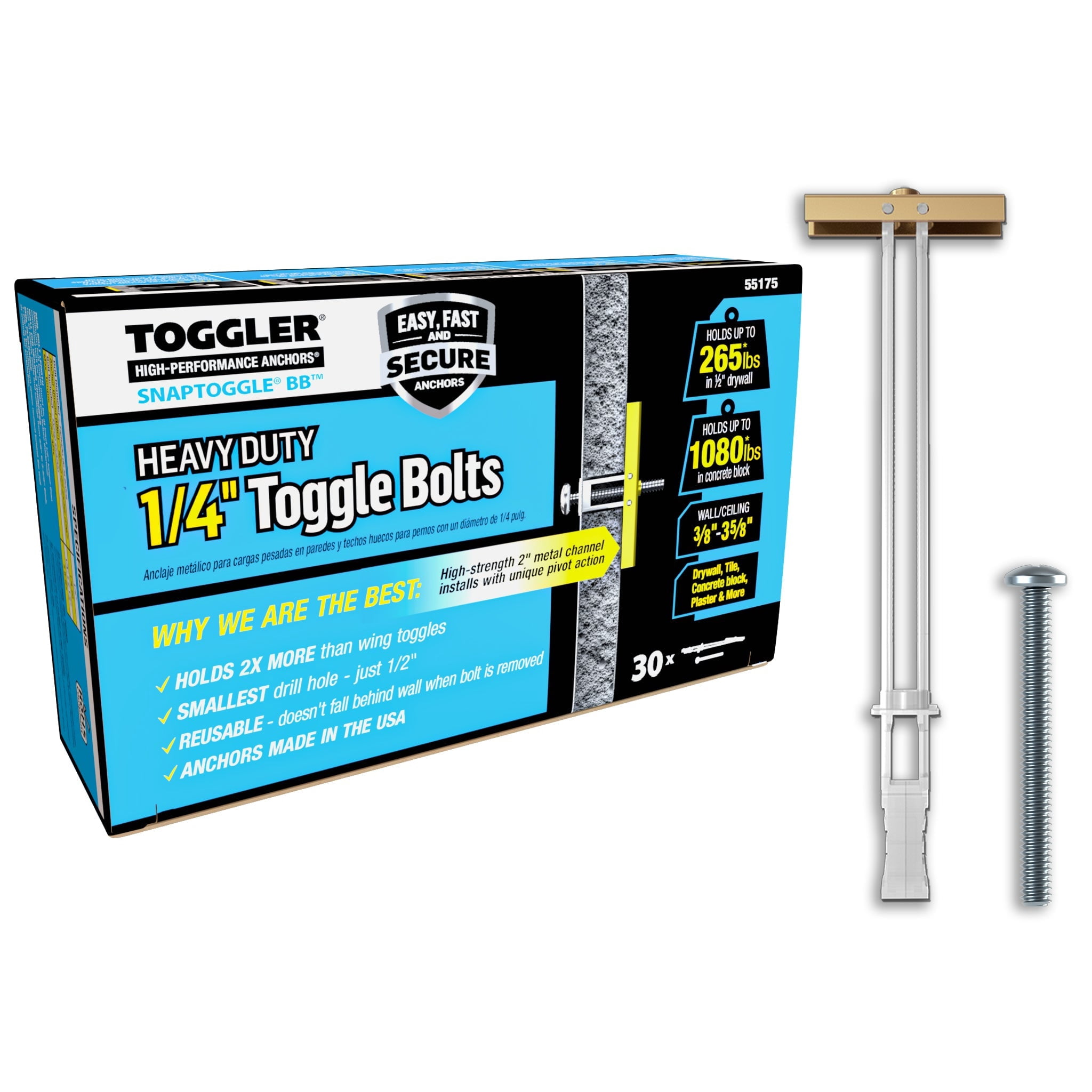 Snap Toggle #55175,1/4" Toggler with 2 1/2" Galvanized Combo Head Screw ...
