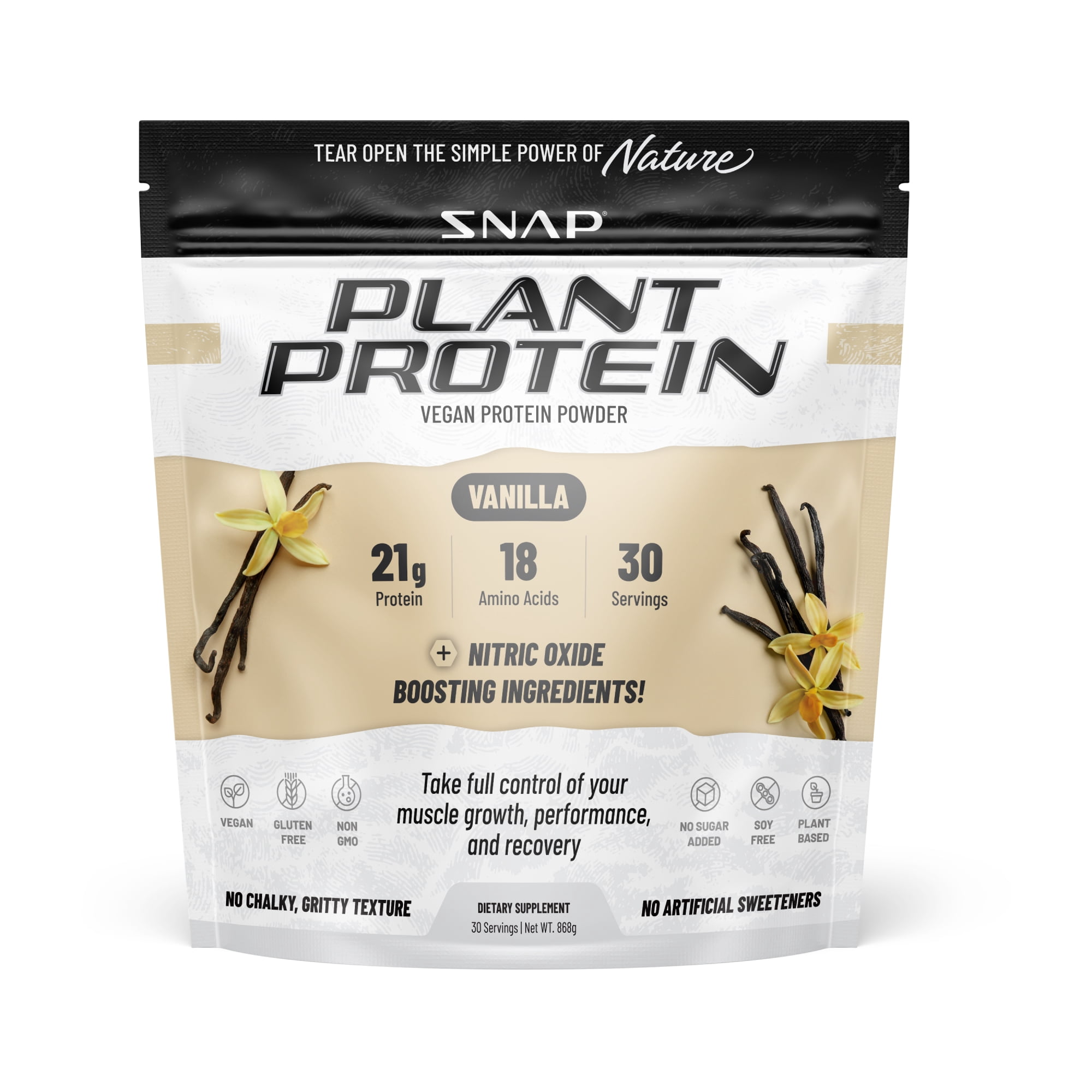Snap Vegan 21g Protein Powder, Plant Based, Vanilla 30 Servings ...