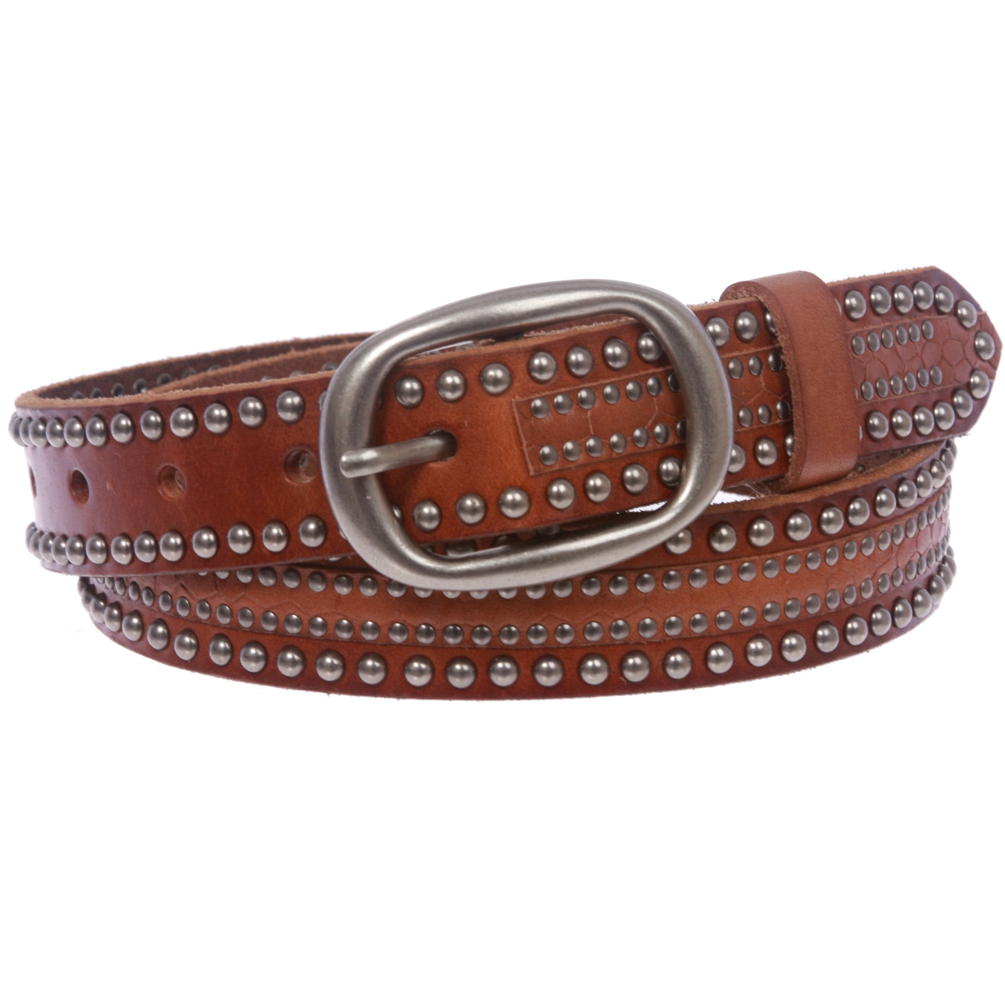 Snap on Oval Riveted Nailheads Studded Skinny Leather Jean Belt ...