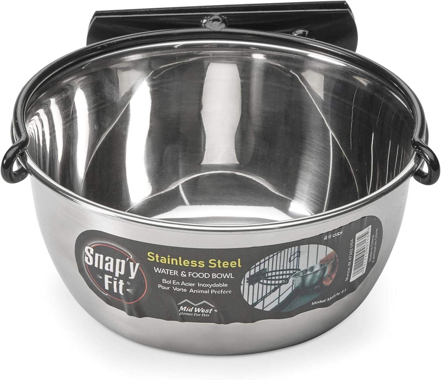 Snap'y Fit Stainless Steel Food or Water Bowl, Holds 1 Quart, Mounts to ...
