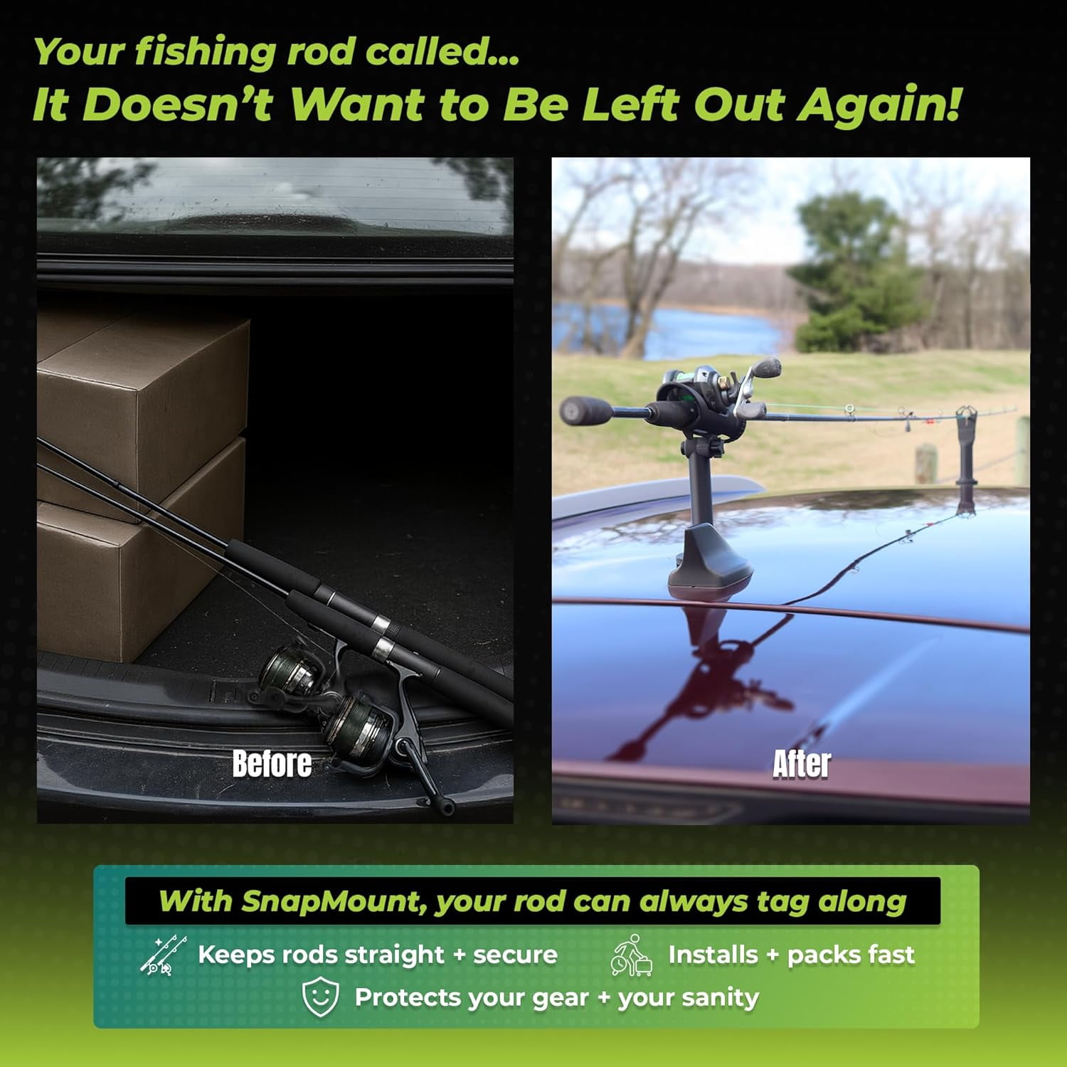 SnapMount - Magnetic Fishing Rod Holder for Car – Fishing Pole Roof ...
