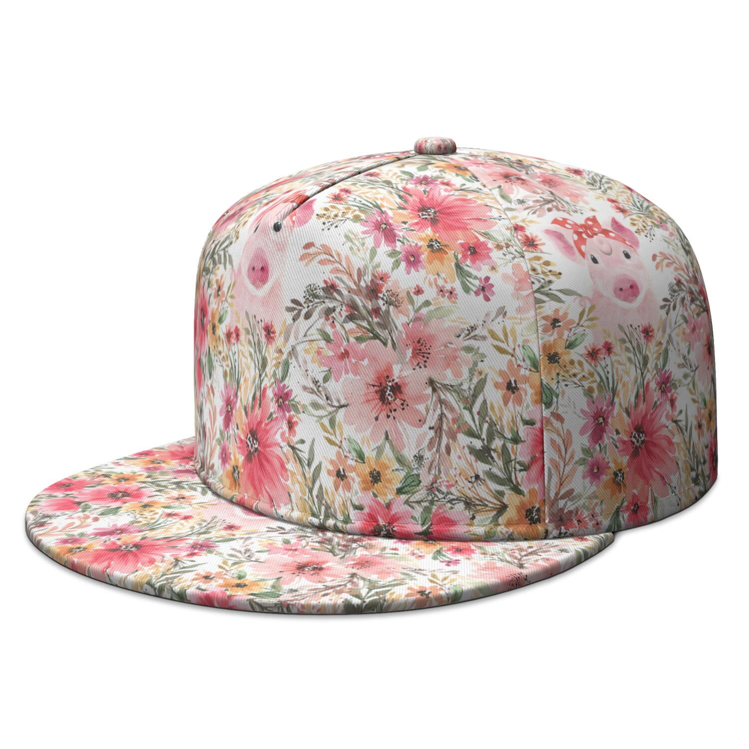Snapback Flat Bill Hat - Cute Pig Print Farm Animal Cartoon Watercolor ...