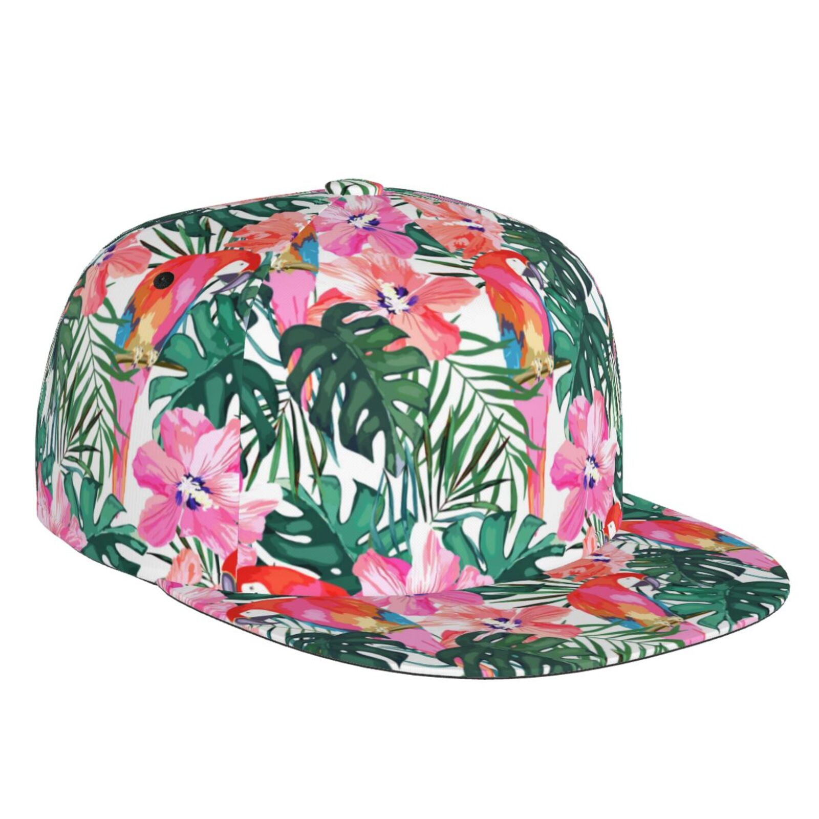 Snapback Hats For Men, Painted Cute Parrot Flower Flat Bill Brim ...