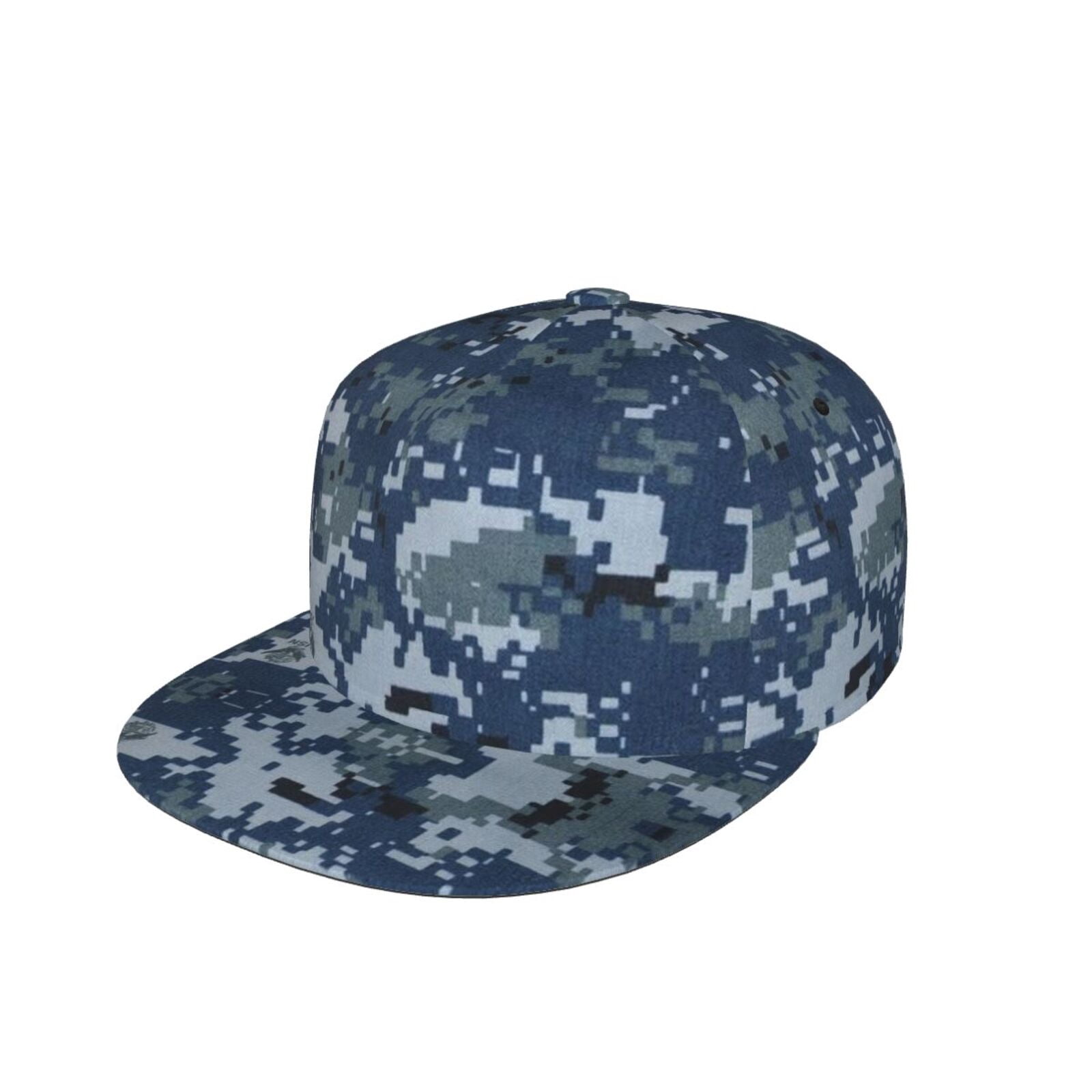 Snapback Hats For Men Women Navy Blue Digital Camouflage Flat Bill Brim ...