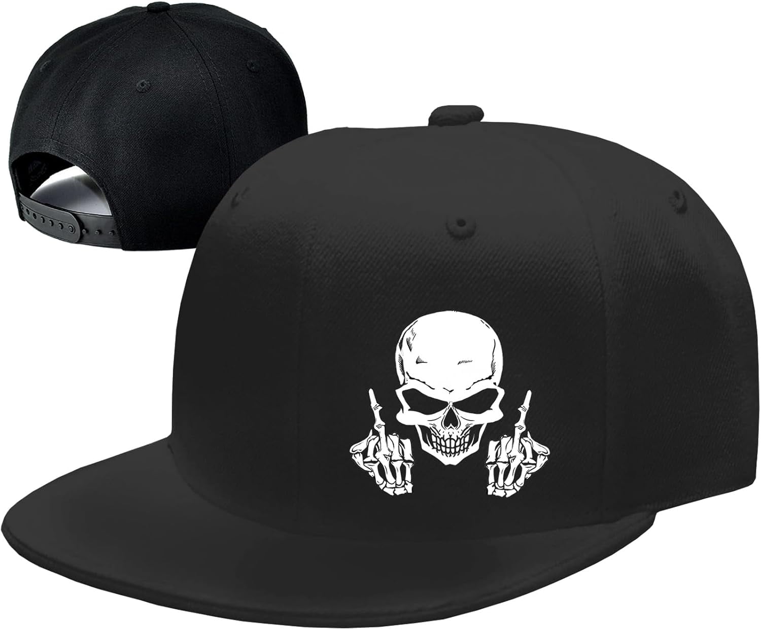 Snapback Hats for Men Flat Bill Hats for Men Black SkullHat Flat Brim ...