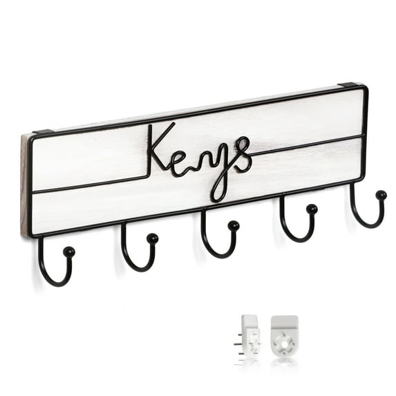 SNAPINVENT Wall Mounted Wooden Key Holder, 5 Metal Hooks, Bohemian ...