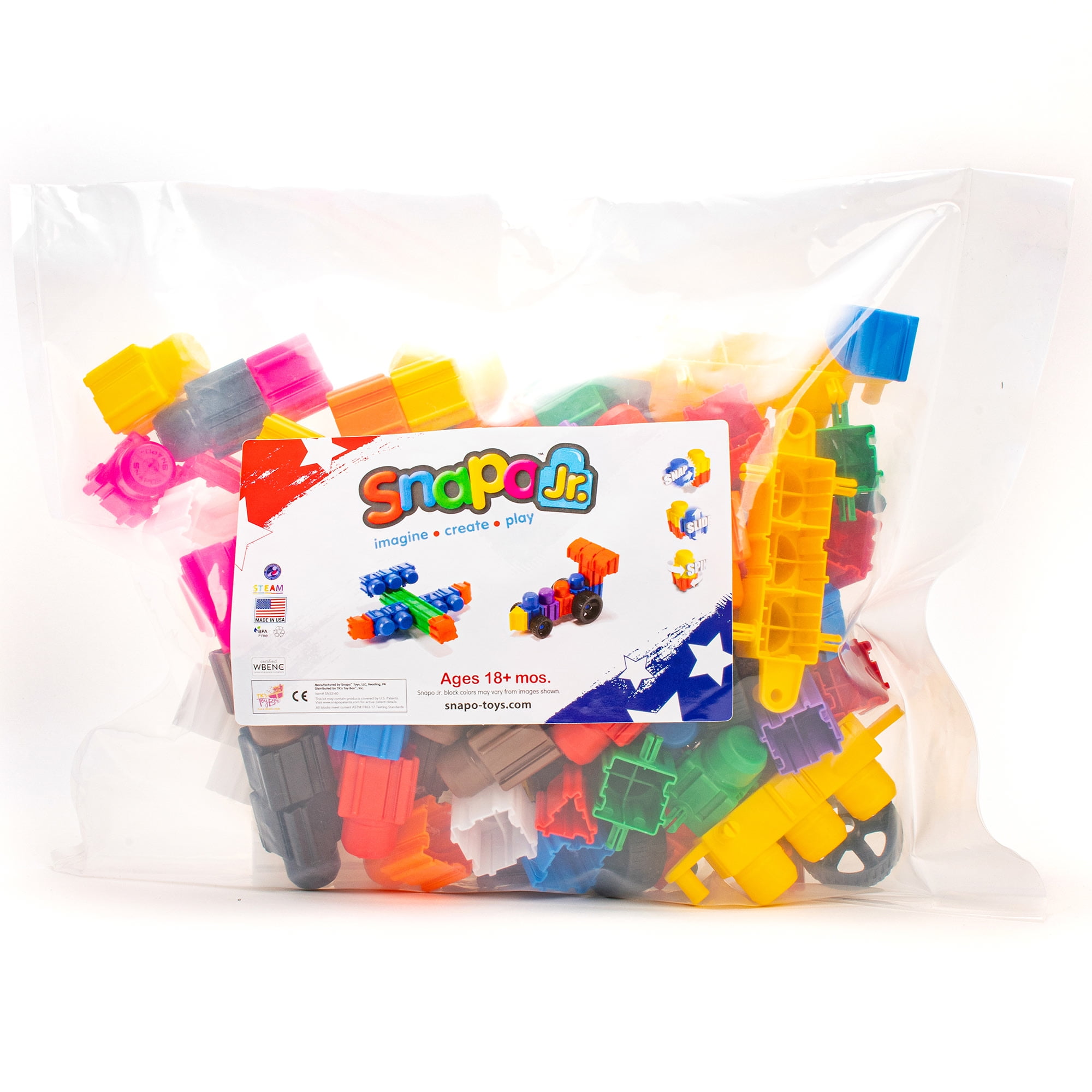 Snapo Jr. Mega Builder's Kit - 125 pcs - Colorful Blocks & Wheels ...