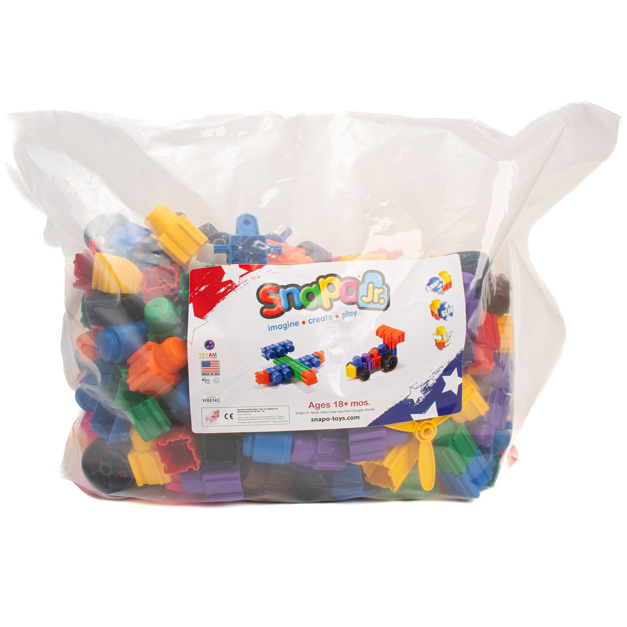 Snapo Jr. Ultimate Builder's Kit - 250 pcs - Colorful Blocks & Wheels, Connect On All 6 Sides ...