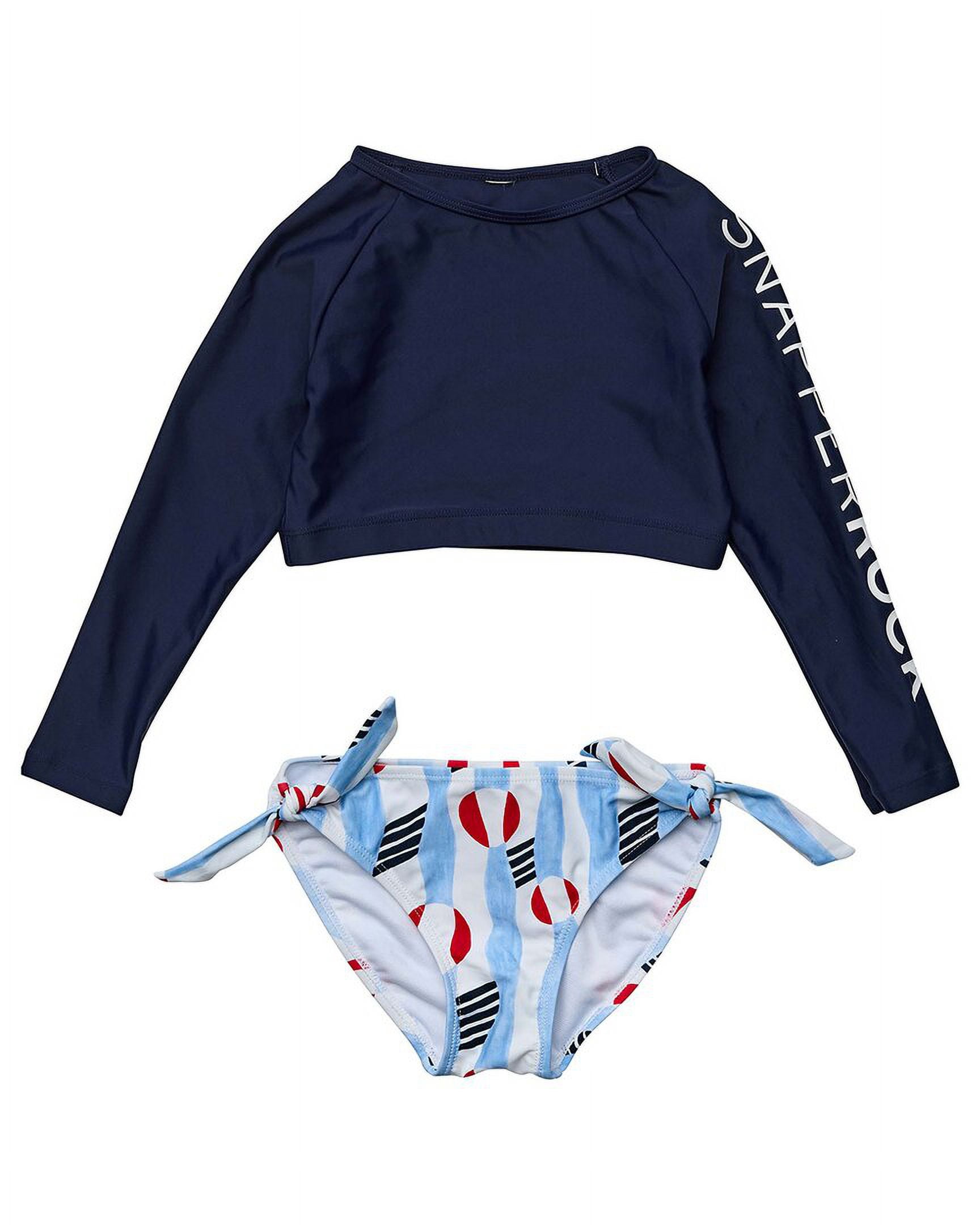 Snapper Rock girls Beach Bounce Sustainable Crop Rash Top Set, 6, Blue ...