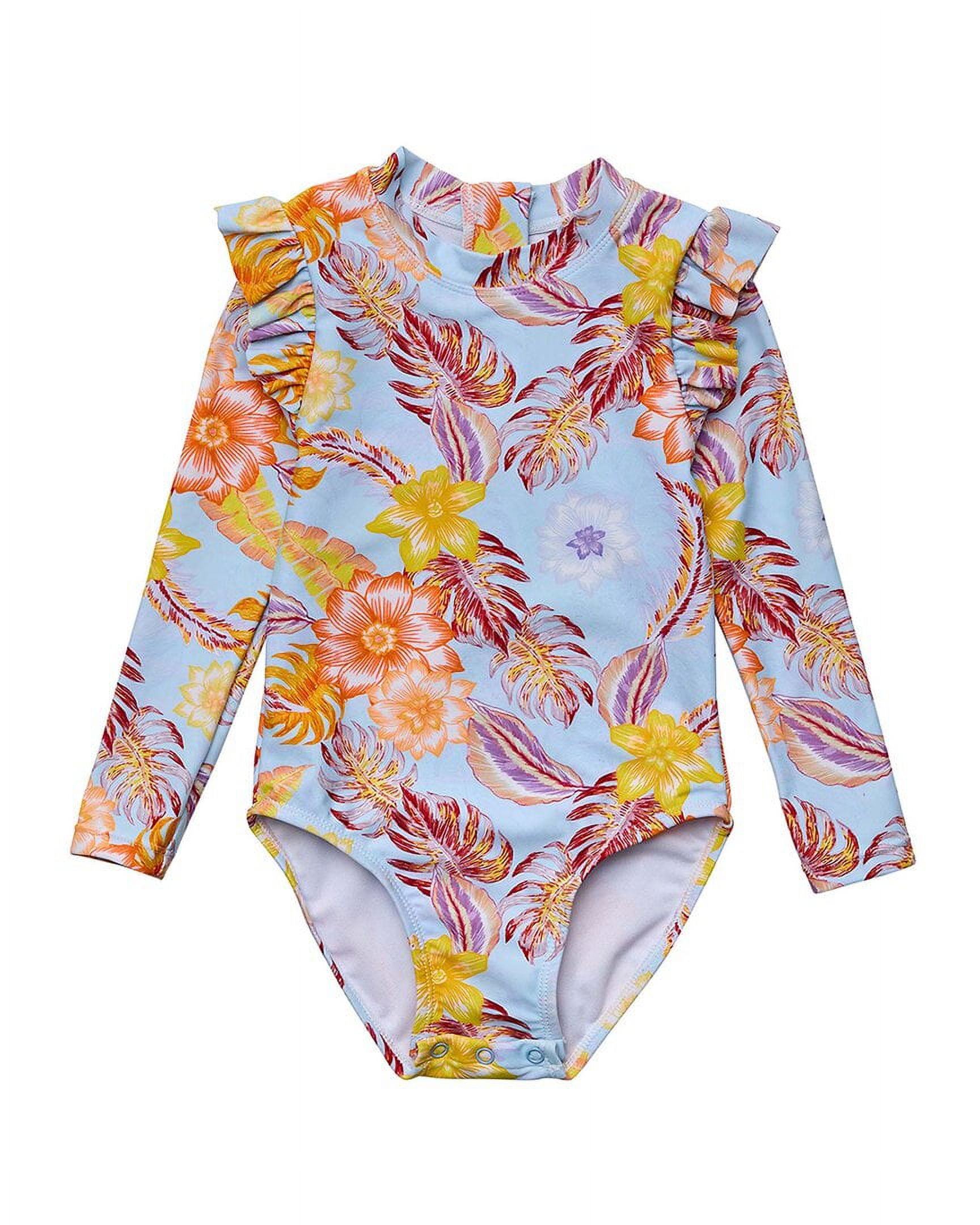 Snapper Rock girls Boho Tropical Frill Surf Suit, 2, Blue - Walmart.com