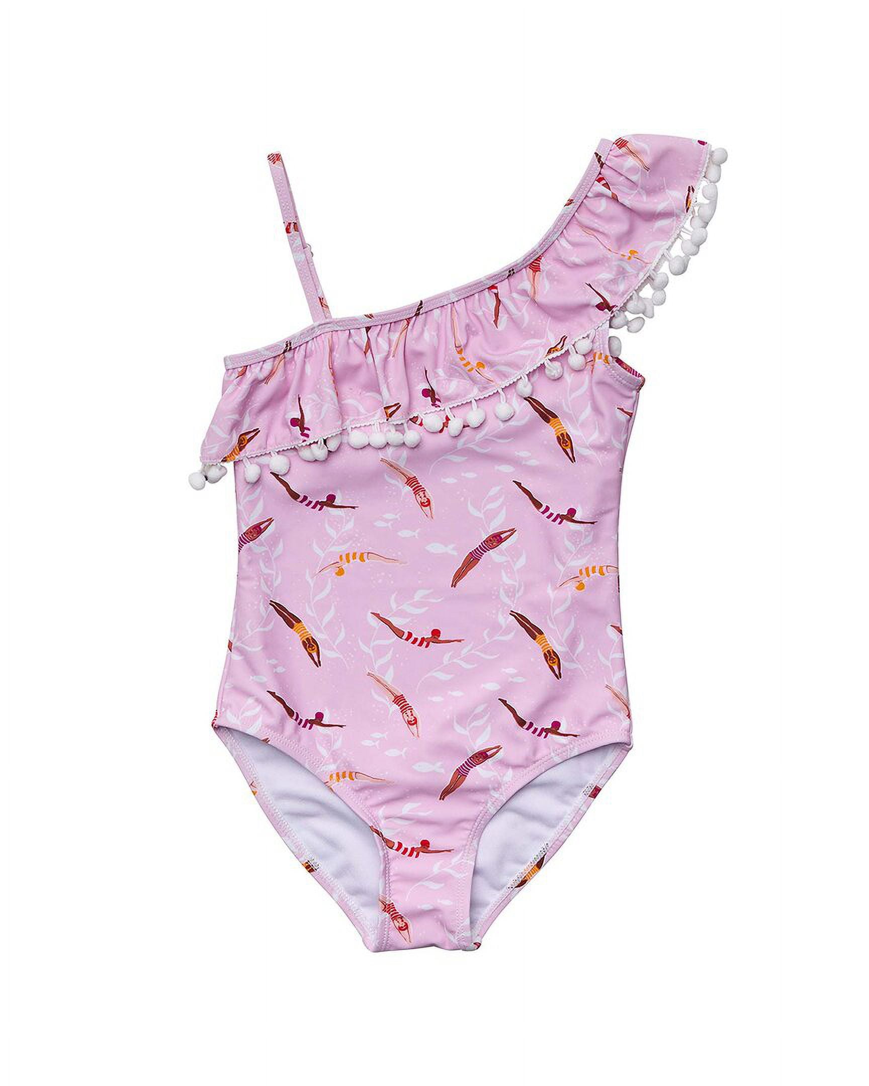 Snapper Rock girls Diving Diva One -Shoulder Frill Swimsuit, 2, Pink ...