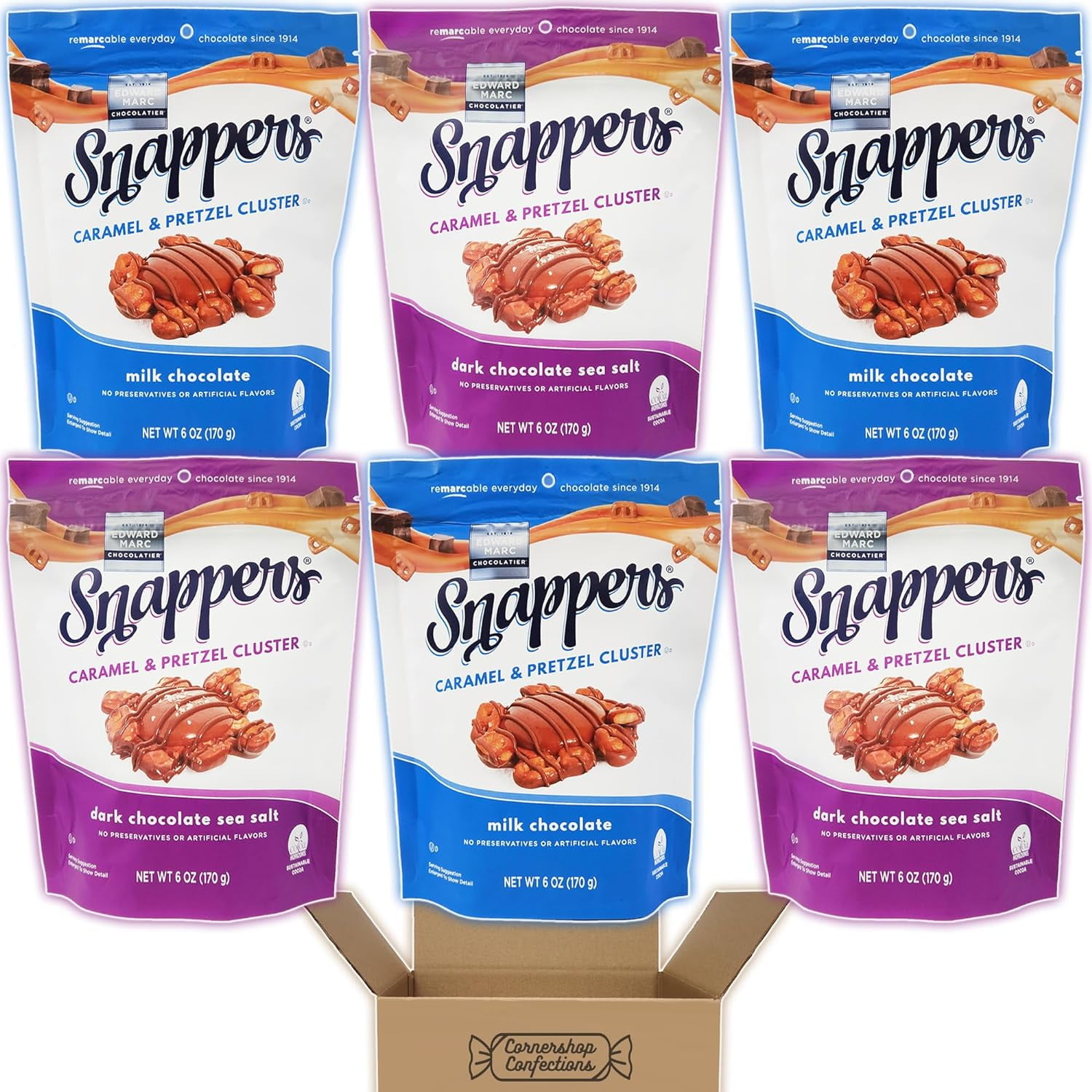 Snappers Caramel And Pretzel Cluster 6 Bag Bulk Variety Pack - 3 Bags ...