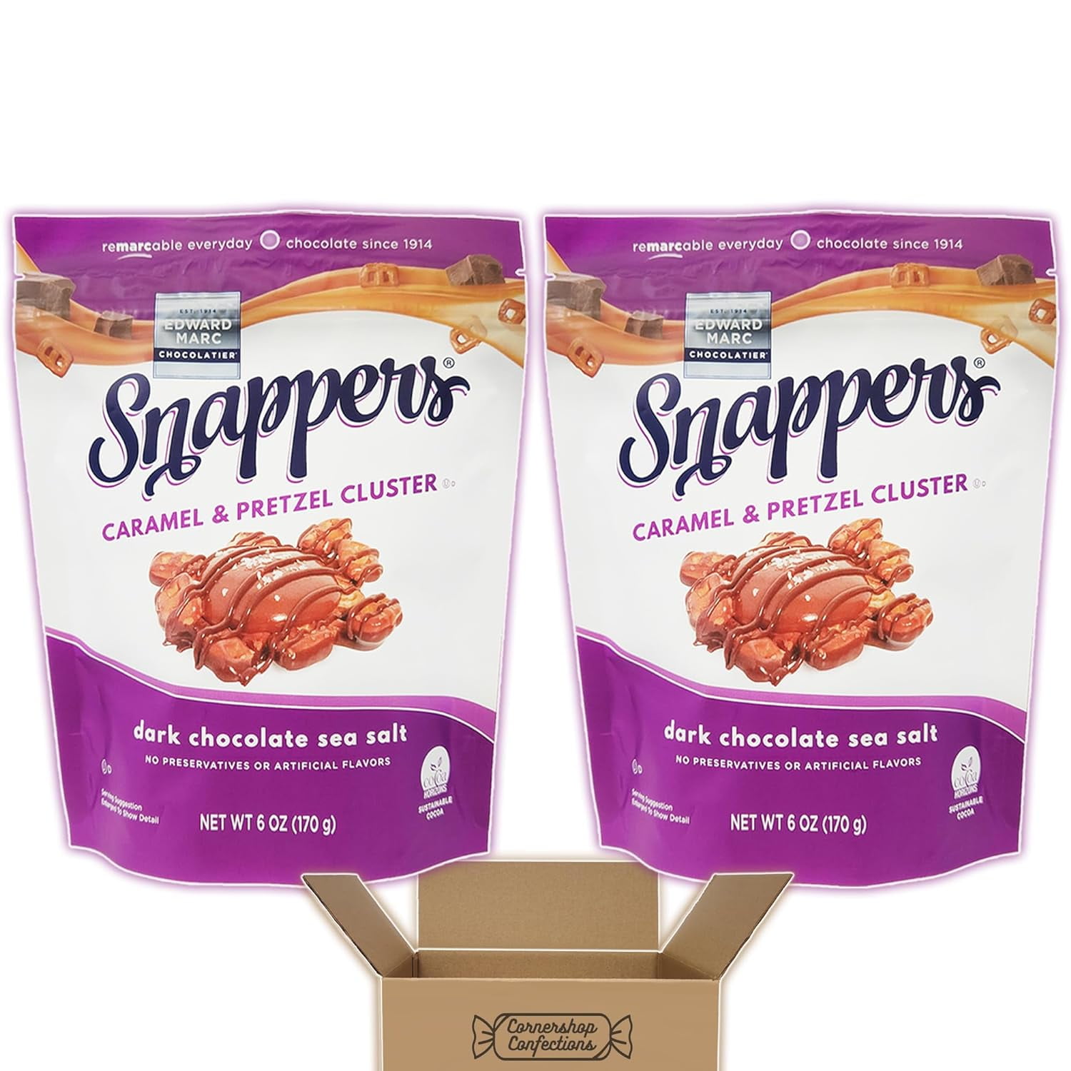 Snappers Dark Chocolate Sea Salt Caramel And Pretzel Cluster 2 Bag ...