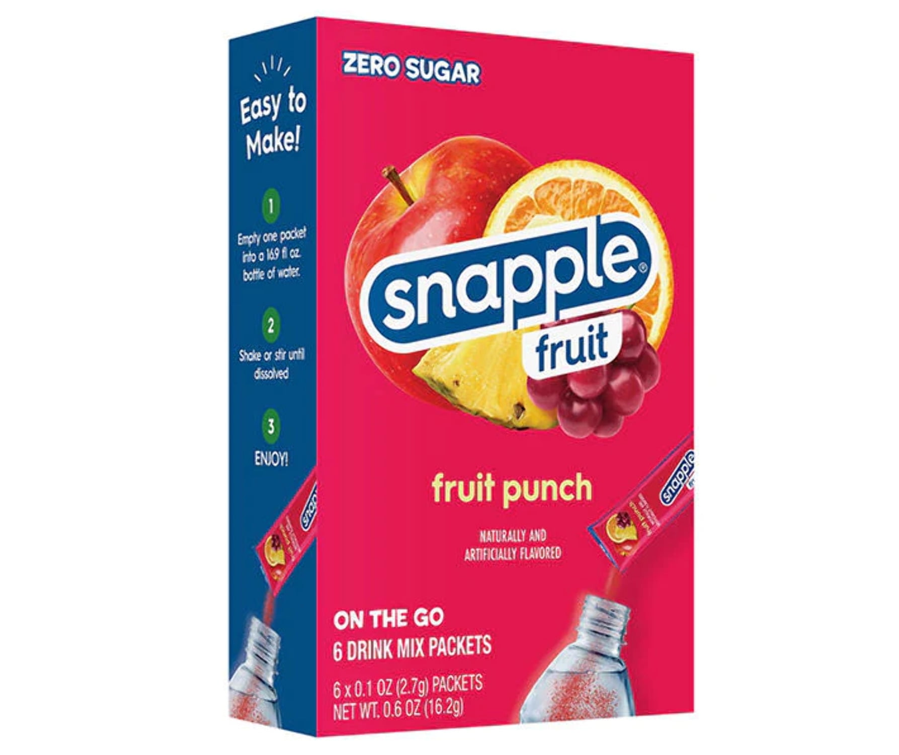 Snapple Fruit Punch Powdered Drink Mix, 6ct, on-the-go packets, Zero ...