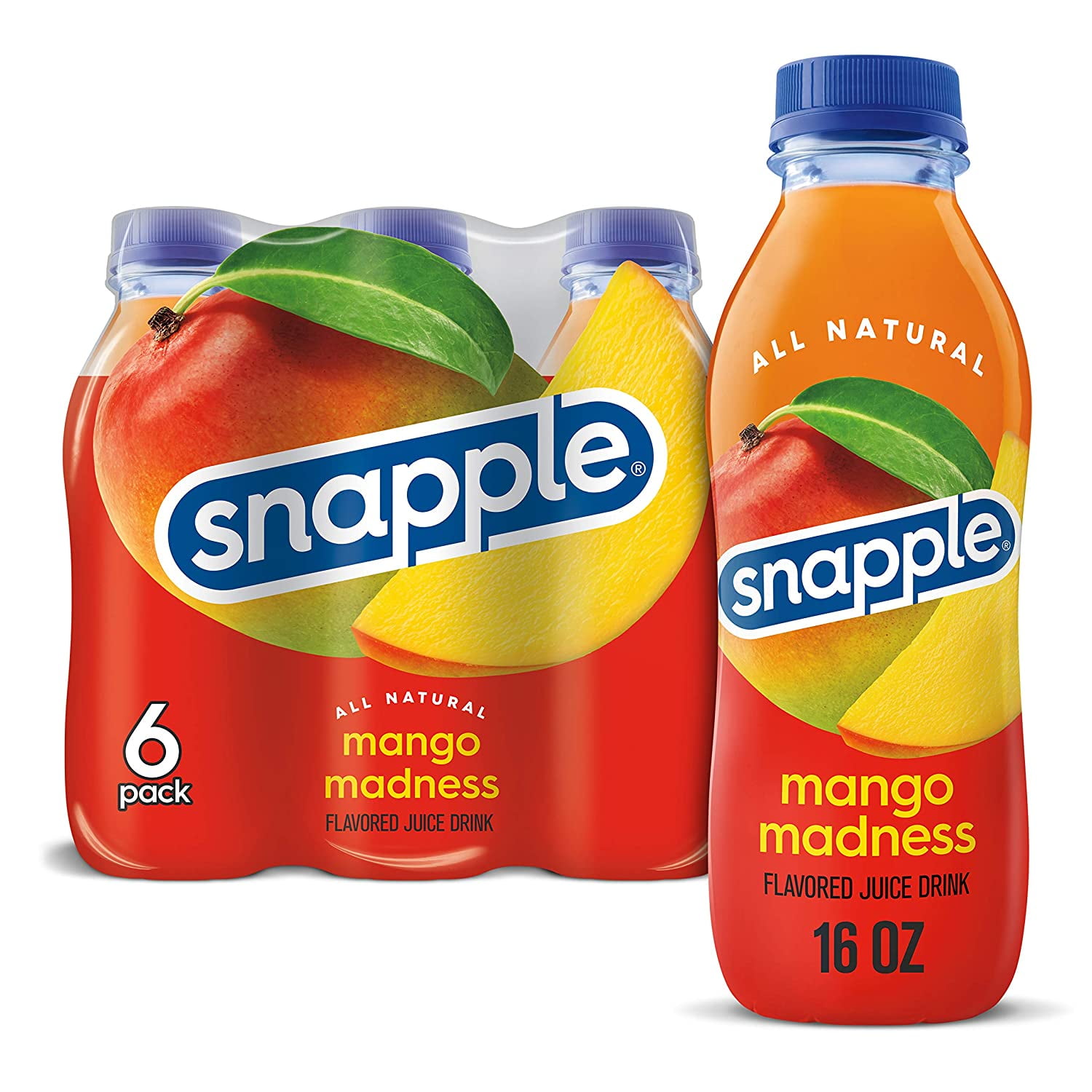 Snapple Mango Madness Drinks, 16 fl oz Recycled Bottles, 6 Pack, All ...