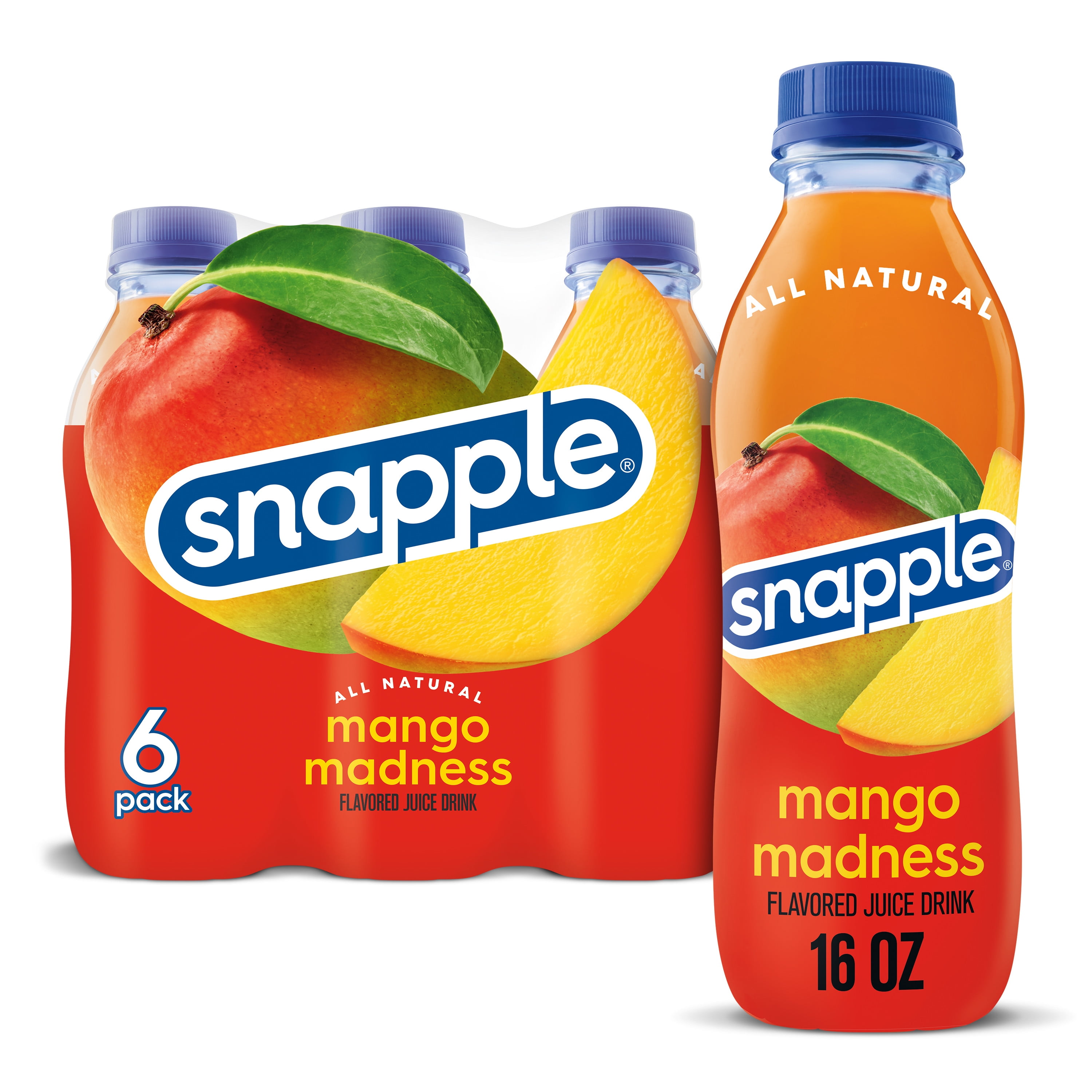 Snapple Mango Madness Juice Drink, 16 fl oz, 6 Count Bottle - Walmart.com