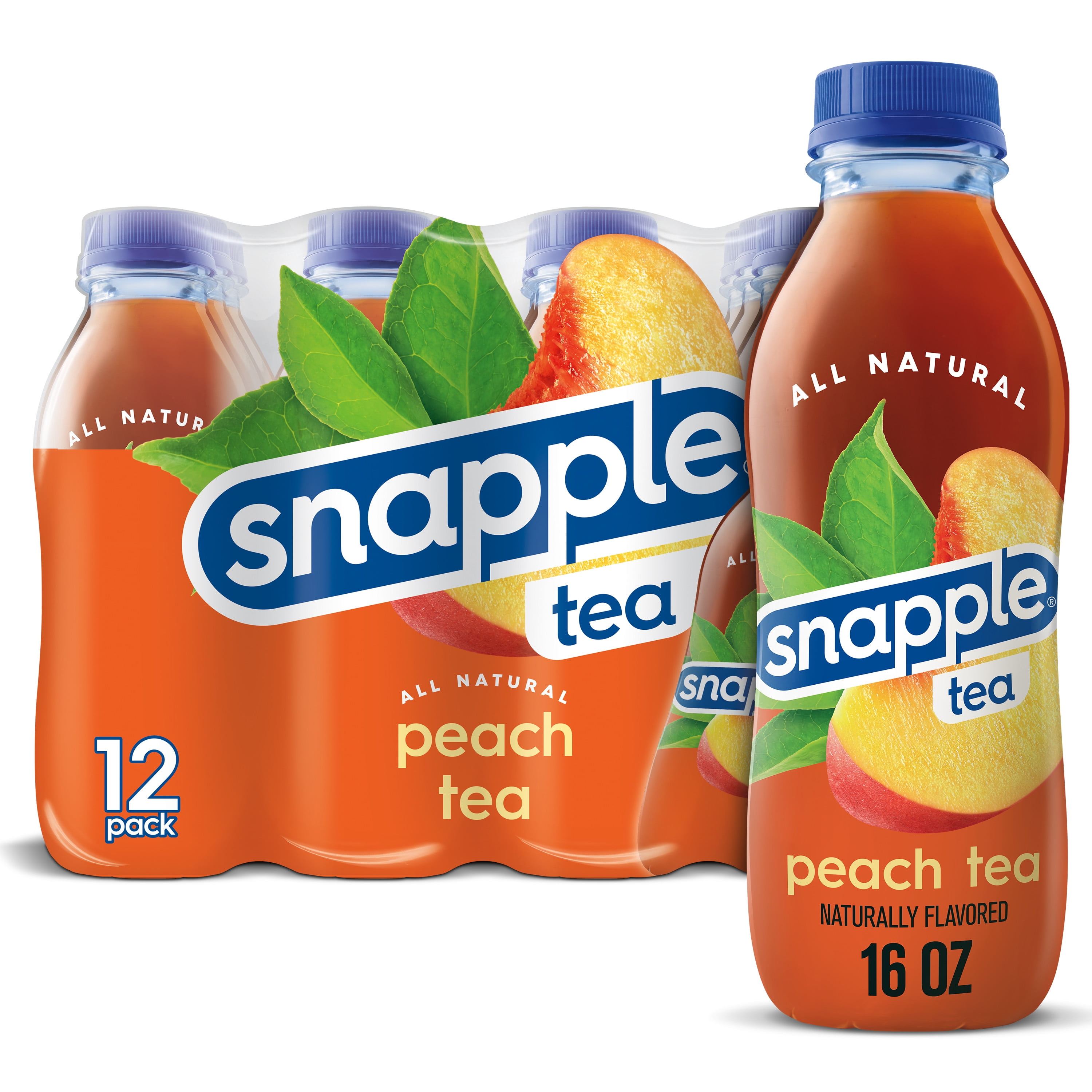 Snapple Natural Peach, Bottled Tea Drink, 16 fl oz, 12 Bottles ...