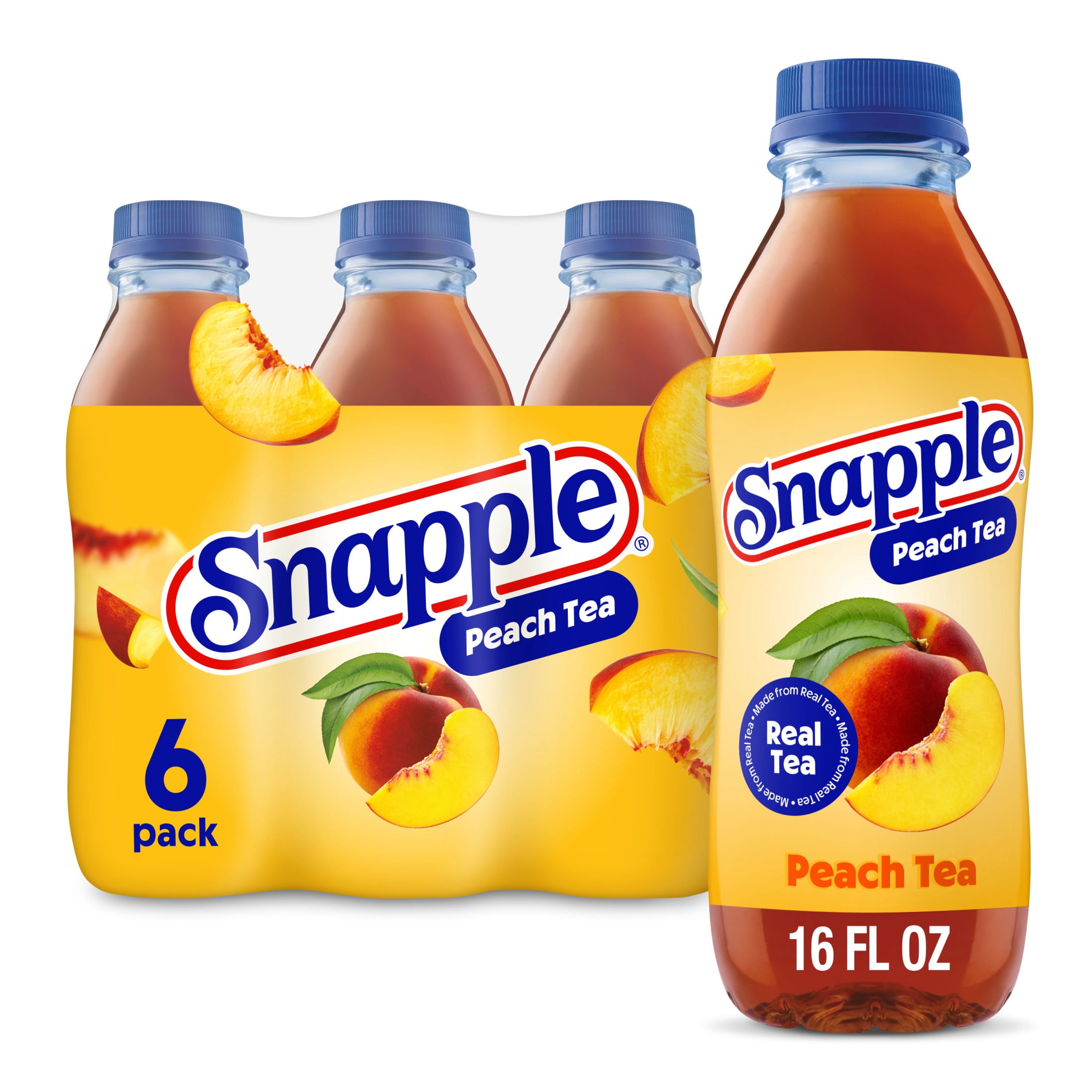 Snapple, Natural Peach Tea, 16 fl oz Bottles, 6 Pack - Walmart.com