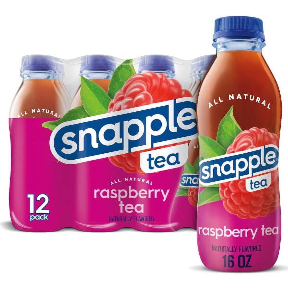 Snapple Natural Raspberry, Bottled Tea Drink, 16 fl oz, 12 Bottles - Walmart.com