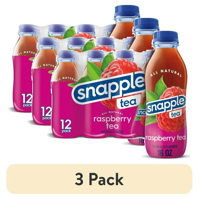 (3 pack) Snapple Natural Raspberry, Bottled Tea Drink, 16 fl oz, 12 ...