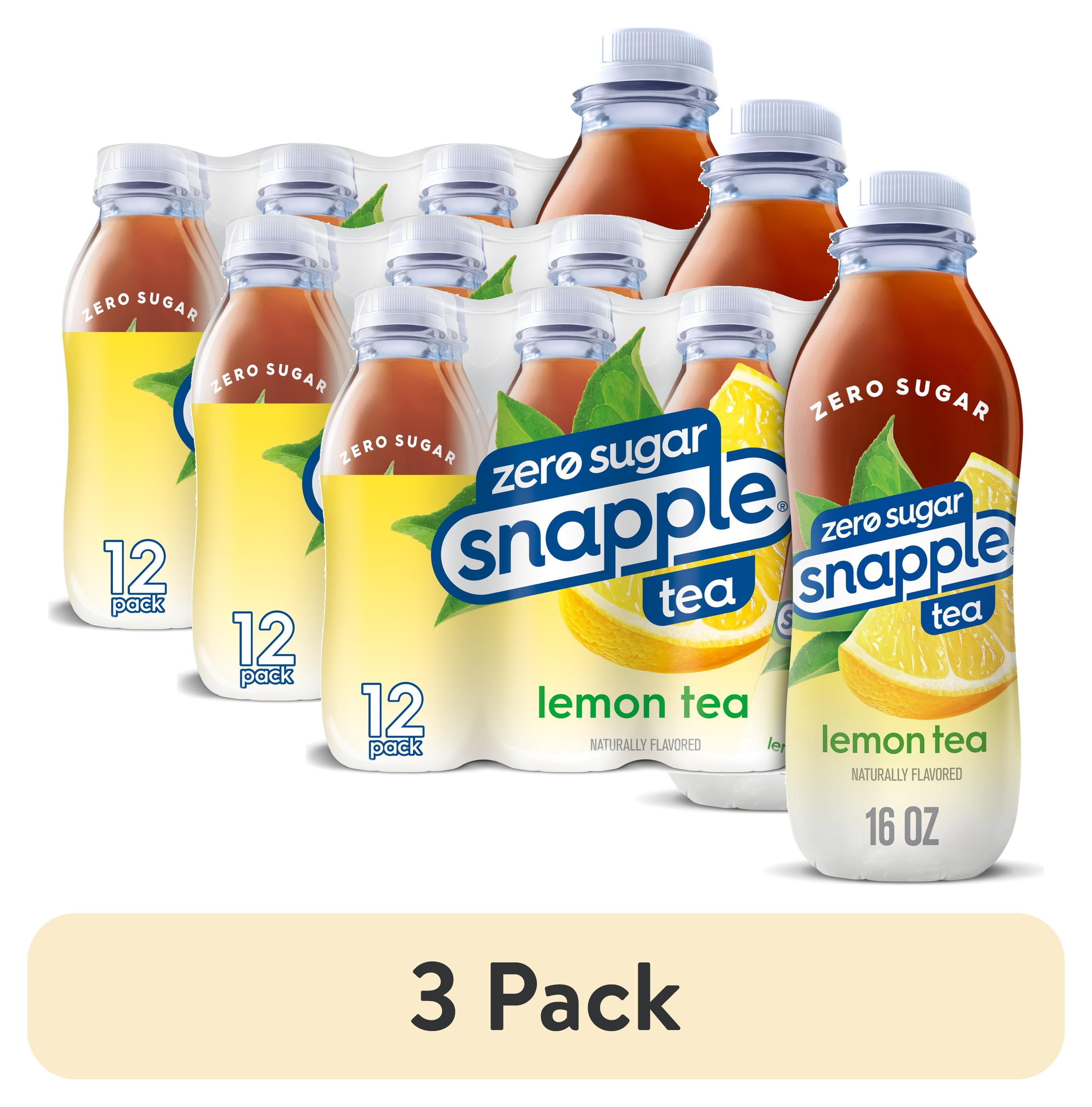 (3 pack) Snapple Zero Sugar Lemon, Bottled Tea Drink, 16 fl oz, 12 ...