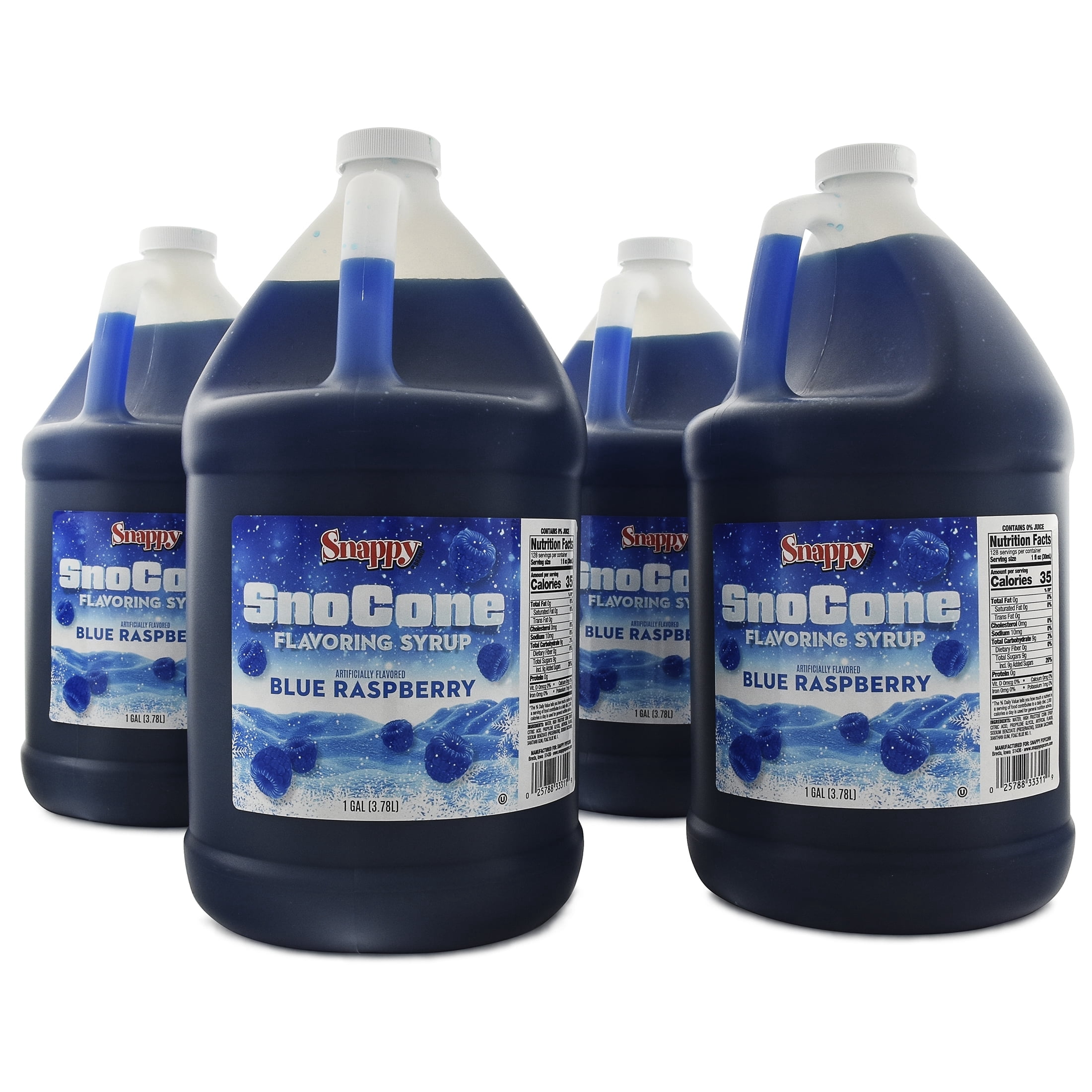 Snappy, Snow Cone Syrup, Blue Raspberry 1 Gallon 4 Pack, Ready to Use ...