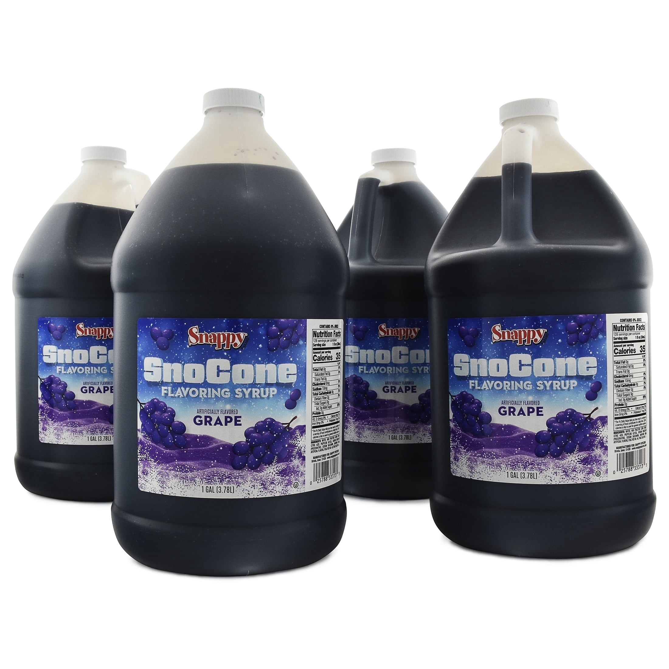 Snappy Grape Sno Cone Syrup, 1 Gallon 4 Pack, Ready to Use for Snow ...
