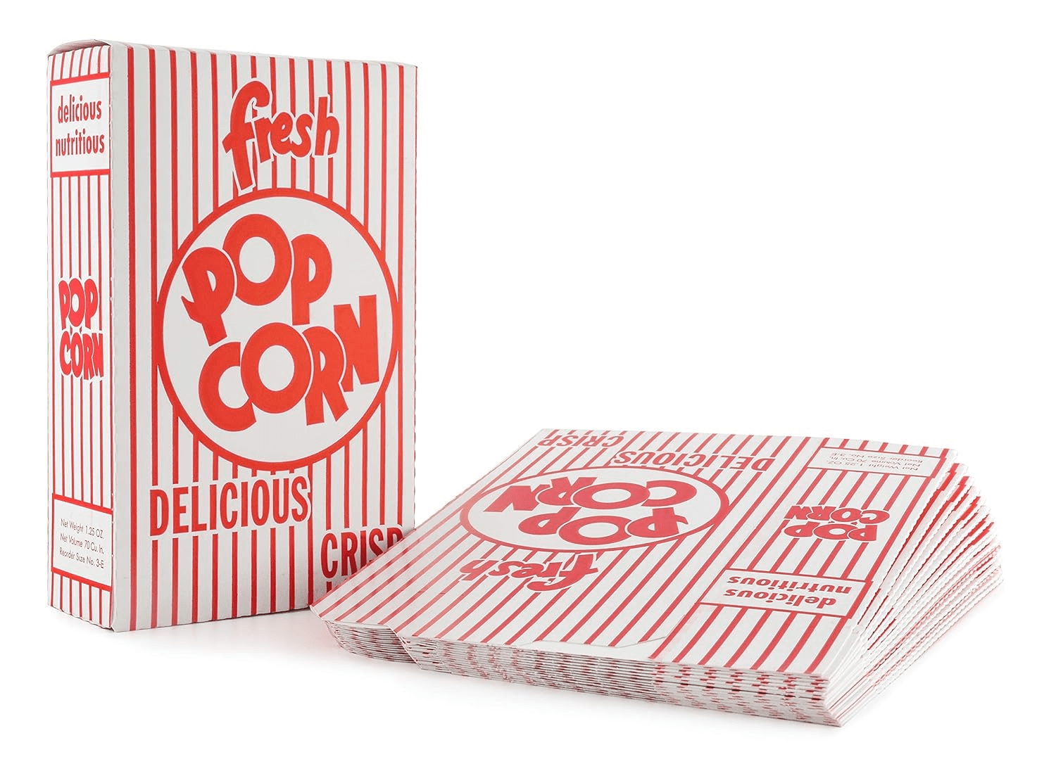 Snappy Popcorn 3-E Red and White Close Top Popcorn Boxes, 1.25 Oz, 100 ...