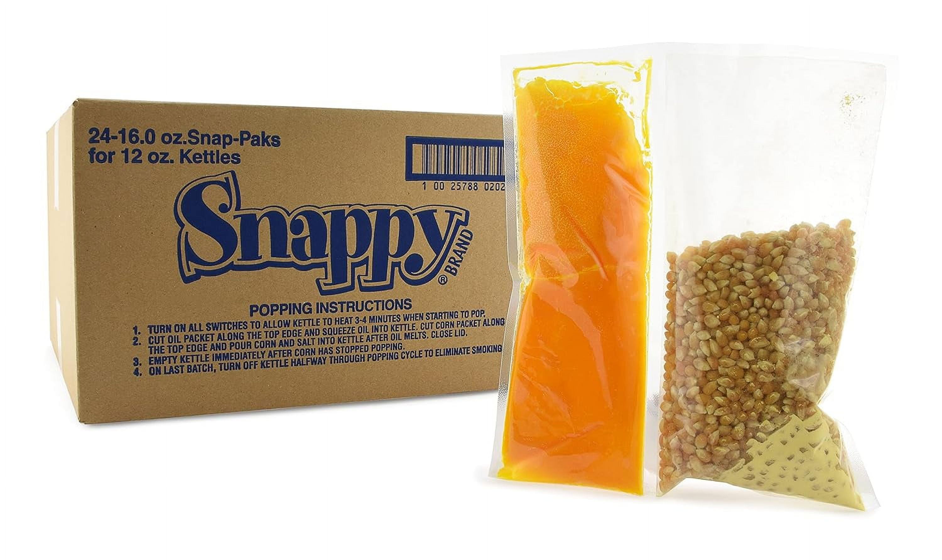 Snappy Snap-Paks, Yellow Popcorn Packs for 12 oz Popcorn Machine with Coconut Oil, 16 oz, 24 ...