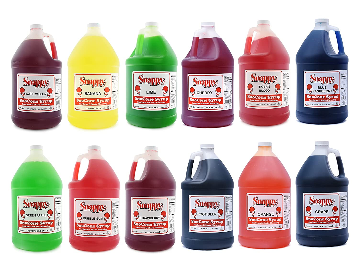 Snappy Sno Cone Syrup Mix & Match 4 Pack, 1 Gallon (128 ounces) Sizes ...