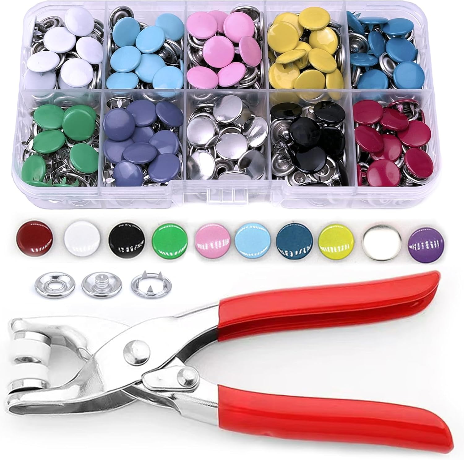 Snaps for Fabric, 100 Sets Metal Snaps Buttons with Fastener Pliers ...