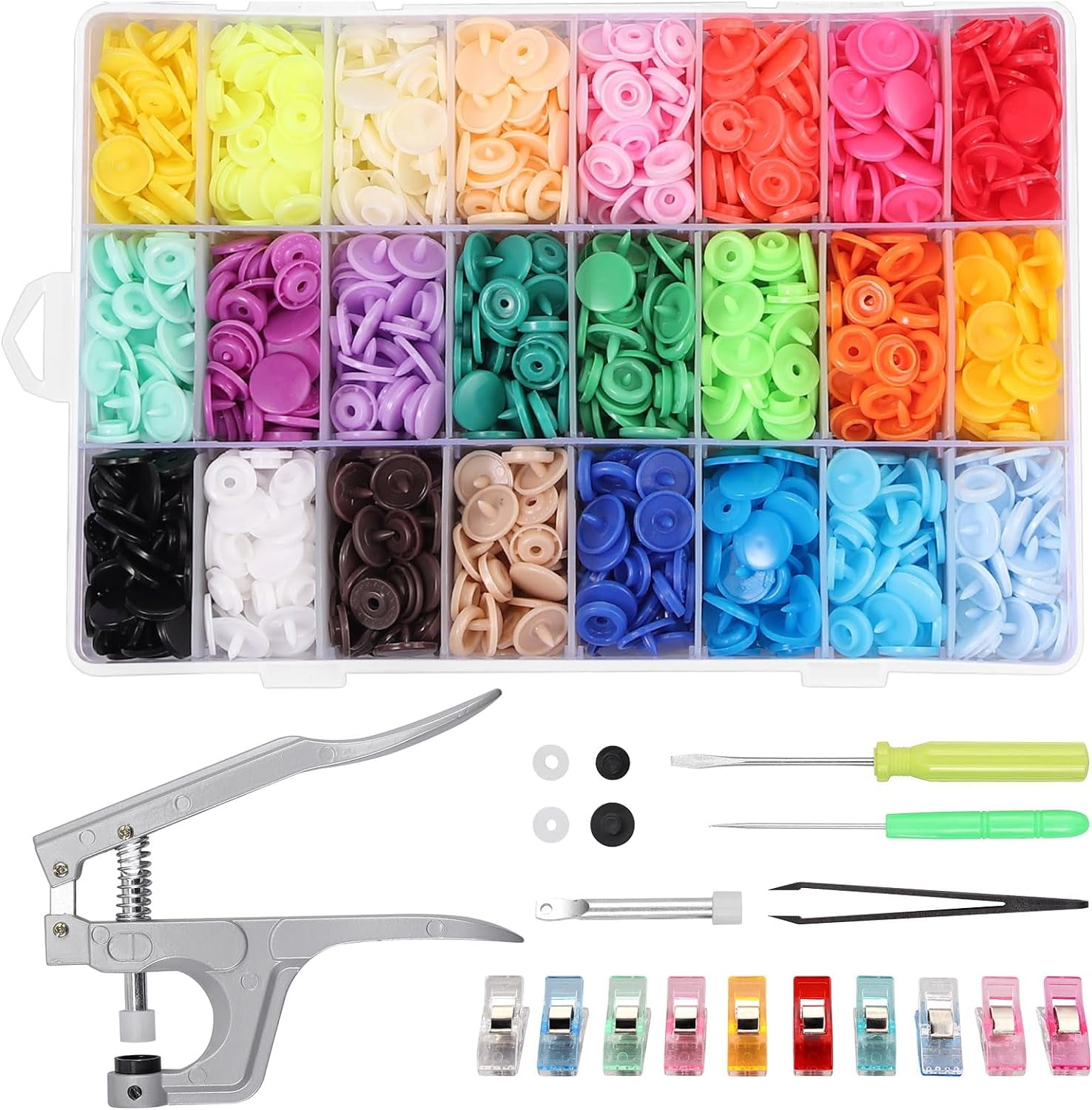 Snaps and Snap Pliers Set, 408 Sets T5 Plastic Snap Buttons 24 Colors ...