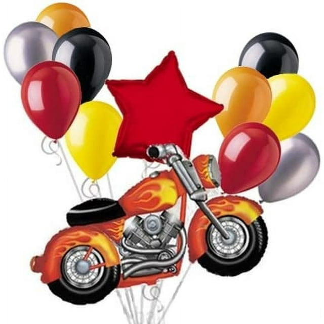 Snarly Motorcycle Balloon Bouquet Set With Red Star 12Pc - Walmart.com