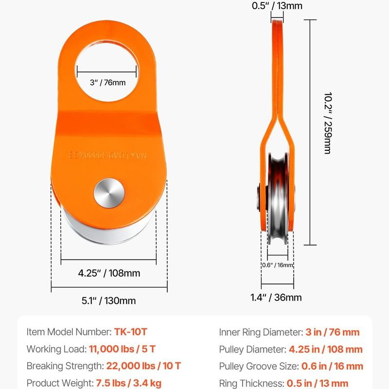 Snatch Block for Winch Recovery, 66,000 lbs Break Strength Pulley ...